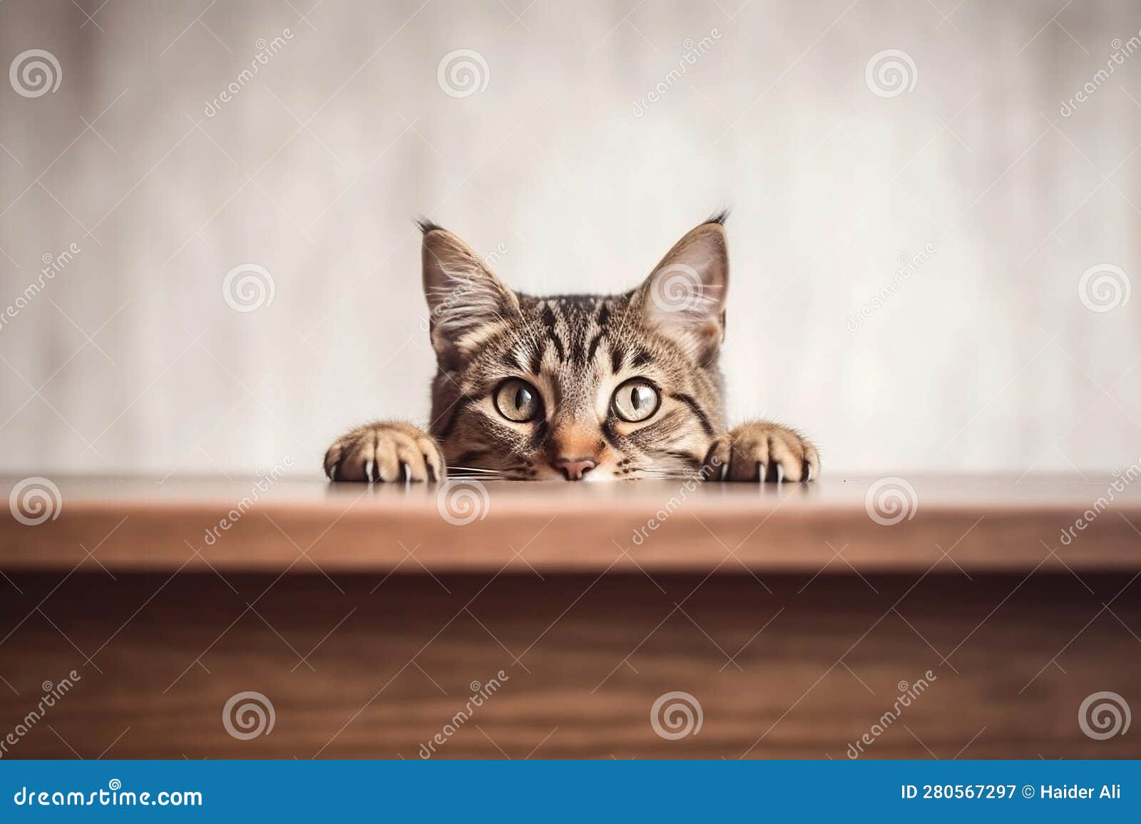 Cute Cat Peering Empty Table. Generative AI Stock Illustration ...