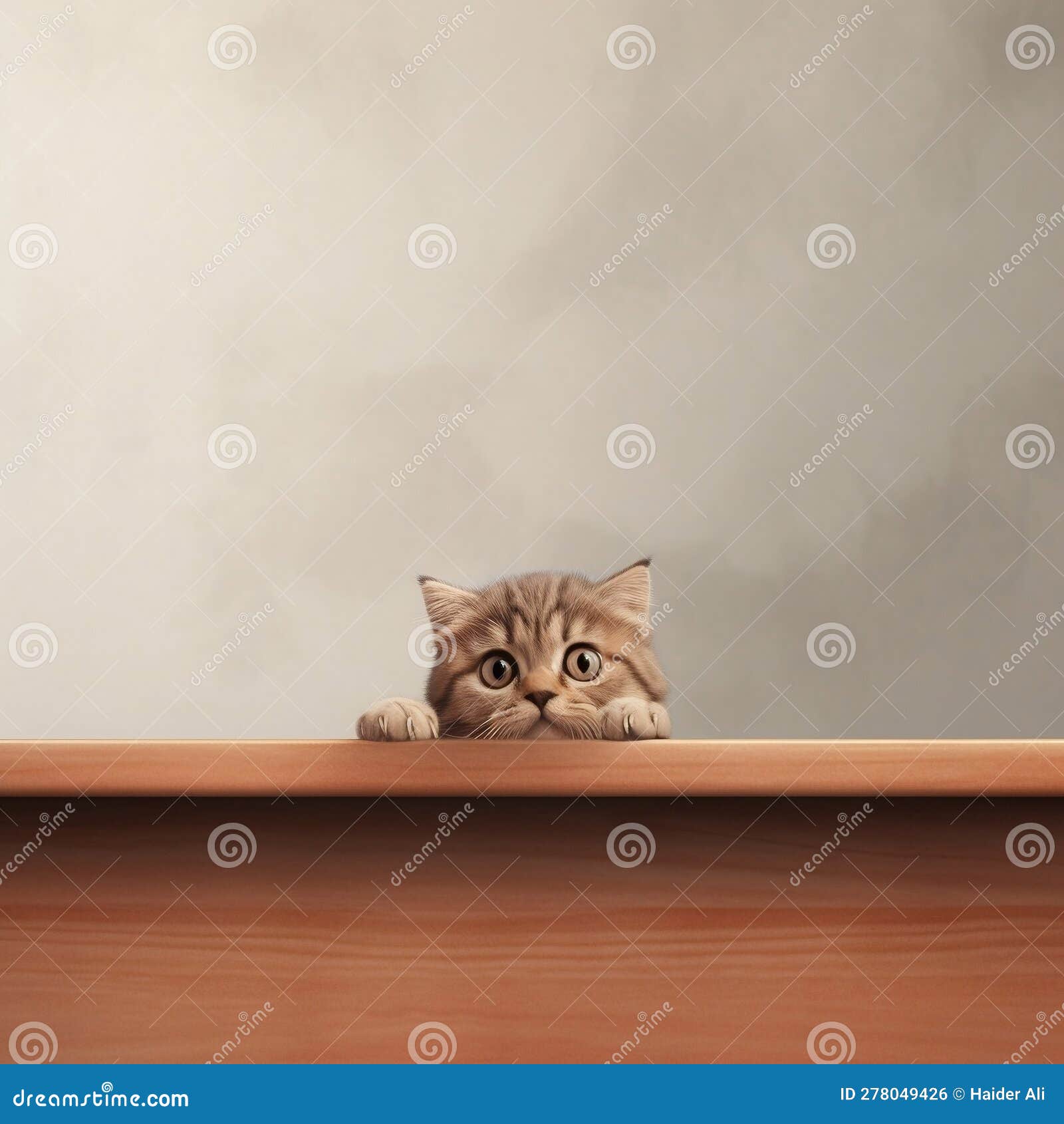 A Cute Cat Peering Over a Table with Large Empty Space. Generative AI ...