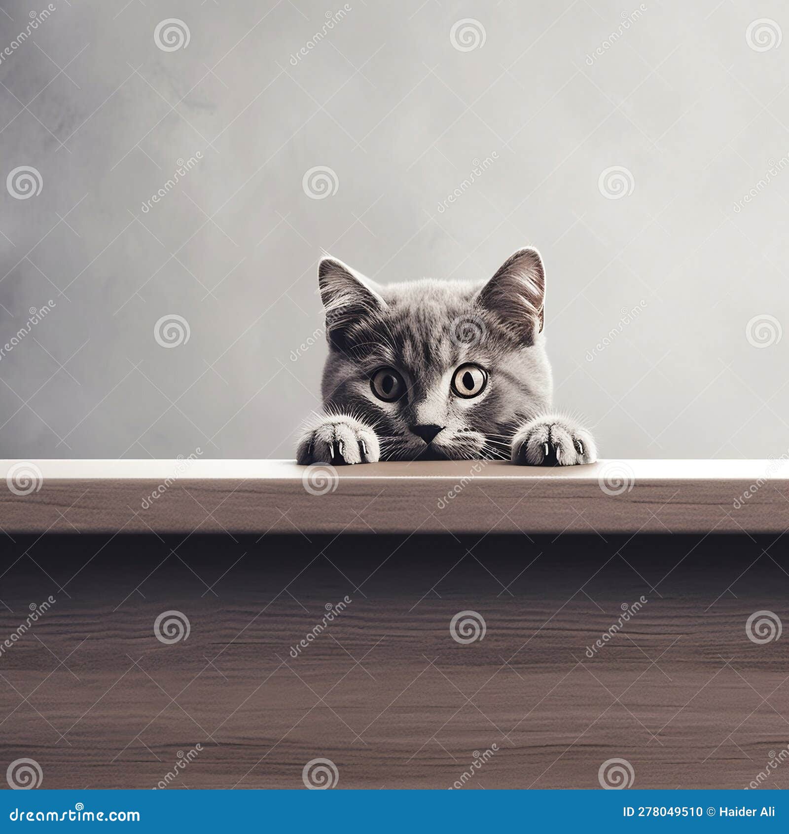 A Cute Cat Peering Over a Table with Large Empty Space. Generative AI ...