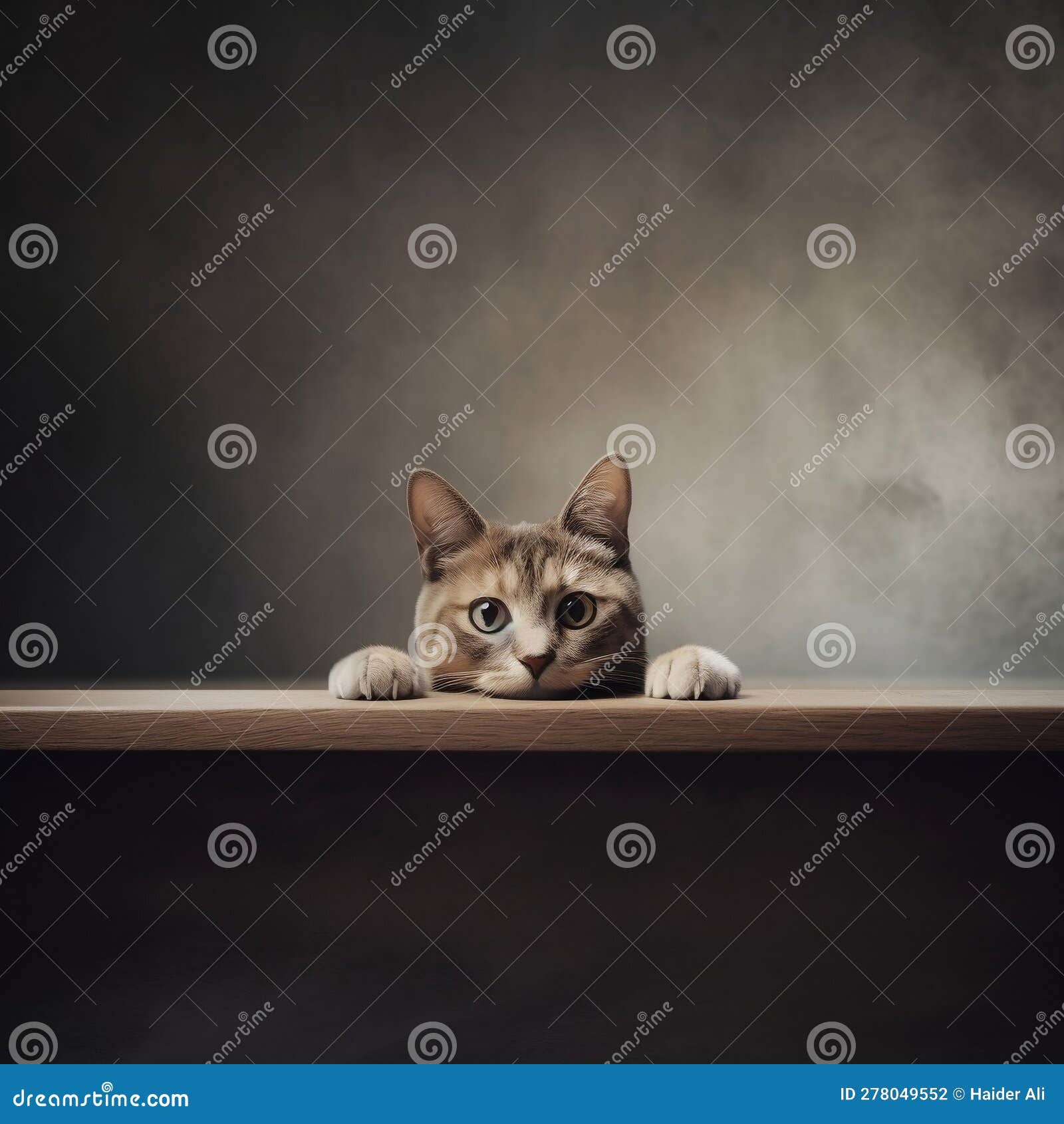 A Cute Cat Peering Over a Table with Large Empty Space. Generative AI ...