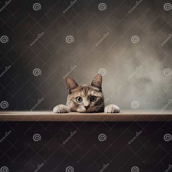 A Cute Cat Peering Over a Table with Large Empty Space. Generative AI ...