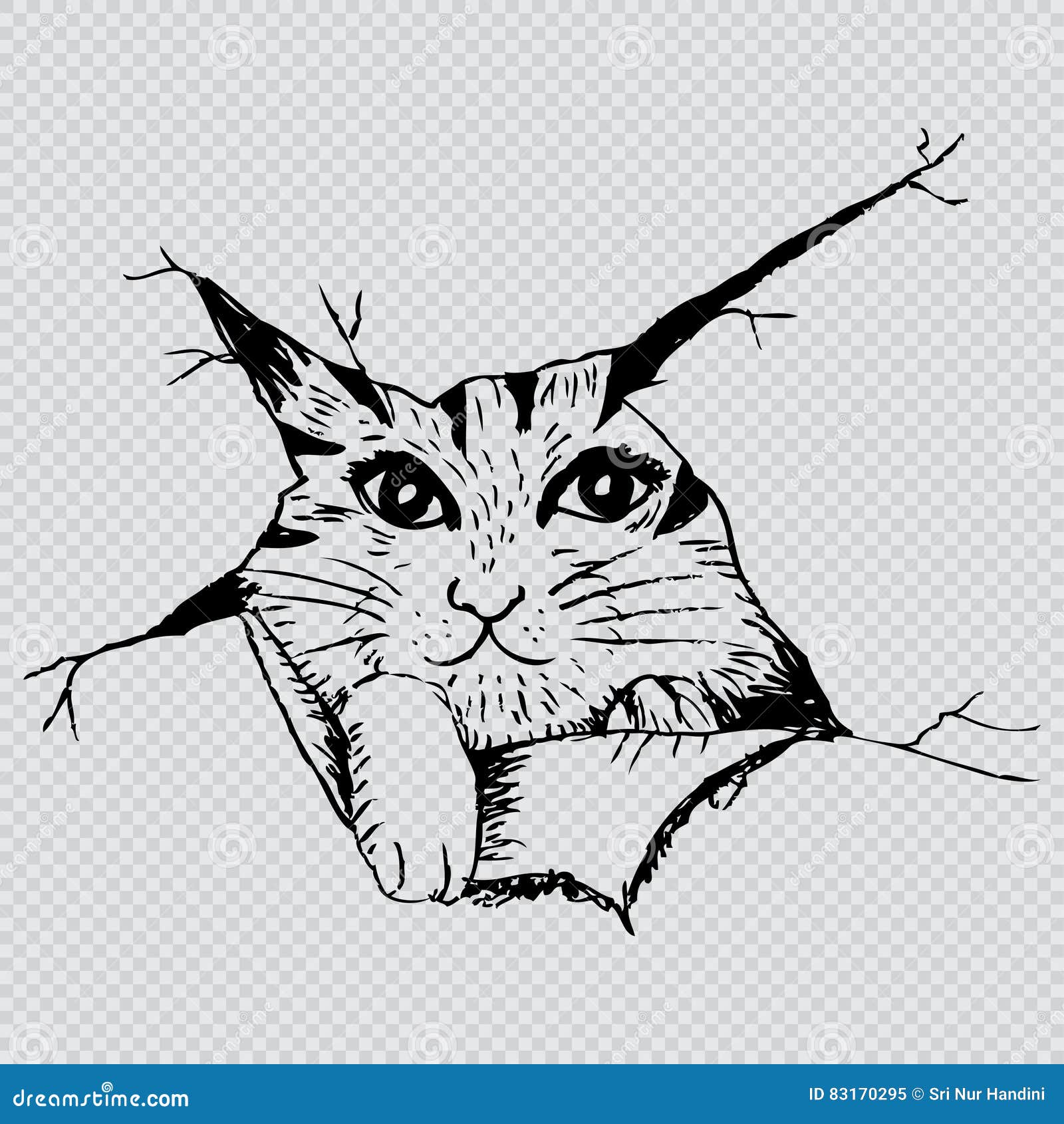 Cute Cat Peering. Sketchy Style Illustration. Stock Illustration ...