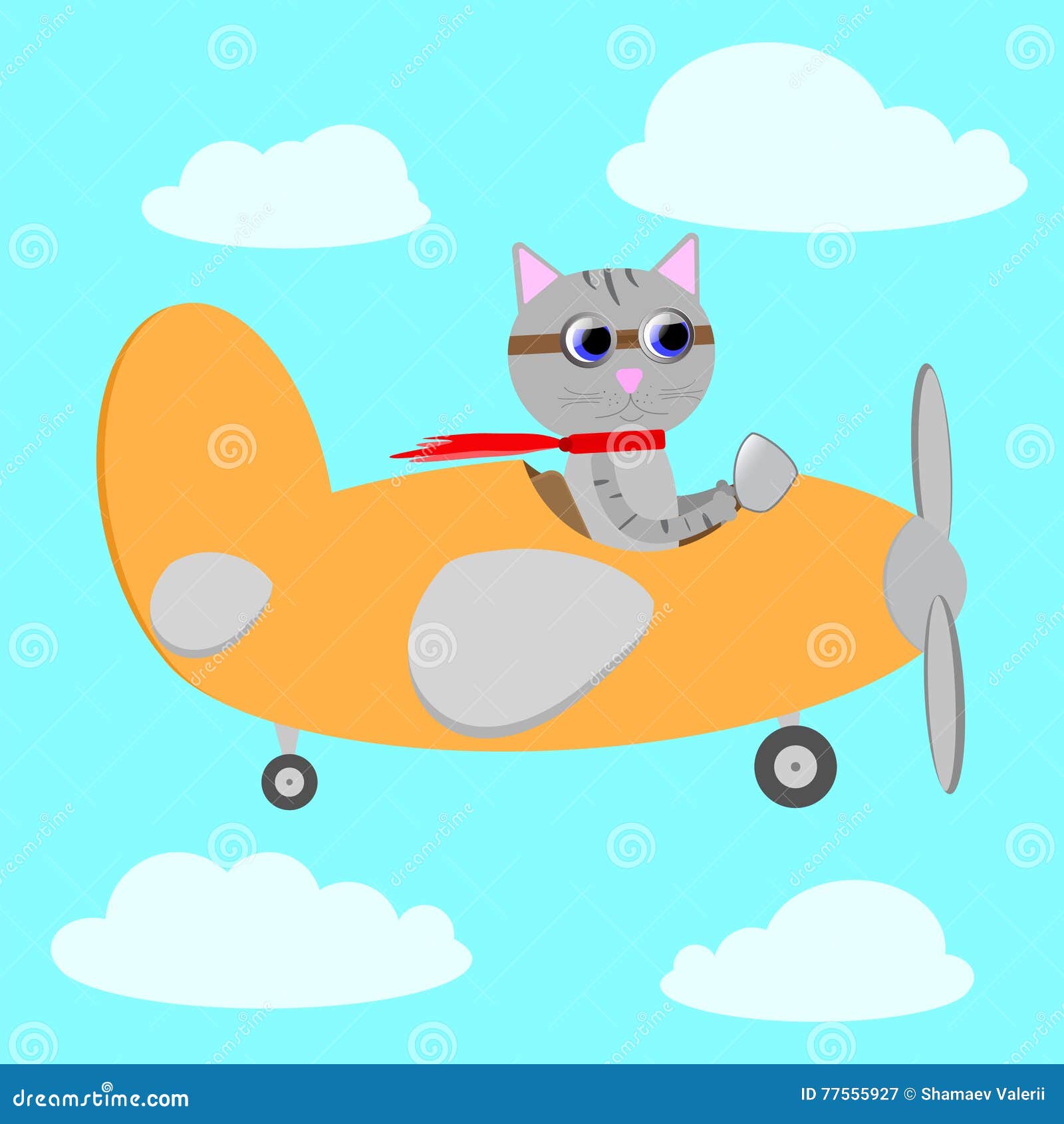 Cute Cat Pilot on the Plane Stock Vector - Illustration of character ...