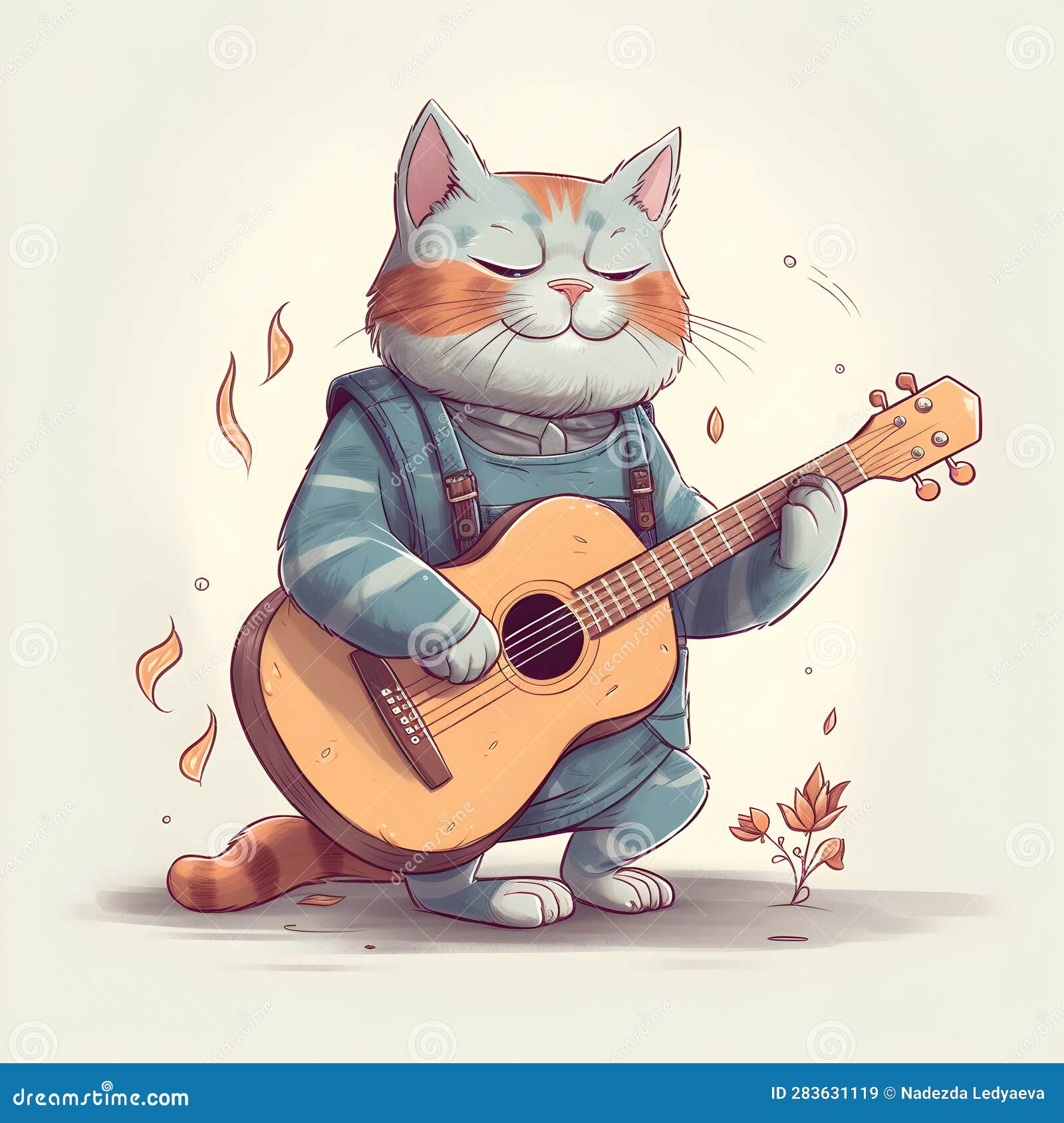 Cute Cat Playing Guitar Cartoon Icon, Sticker Icon Design Stock ...