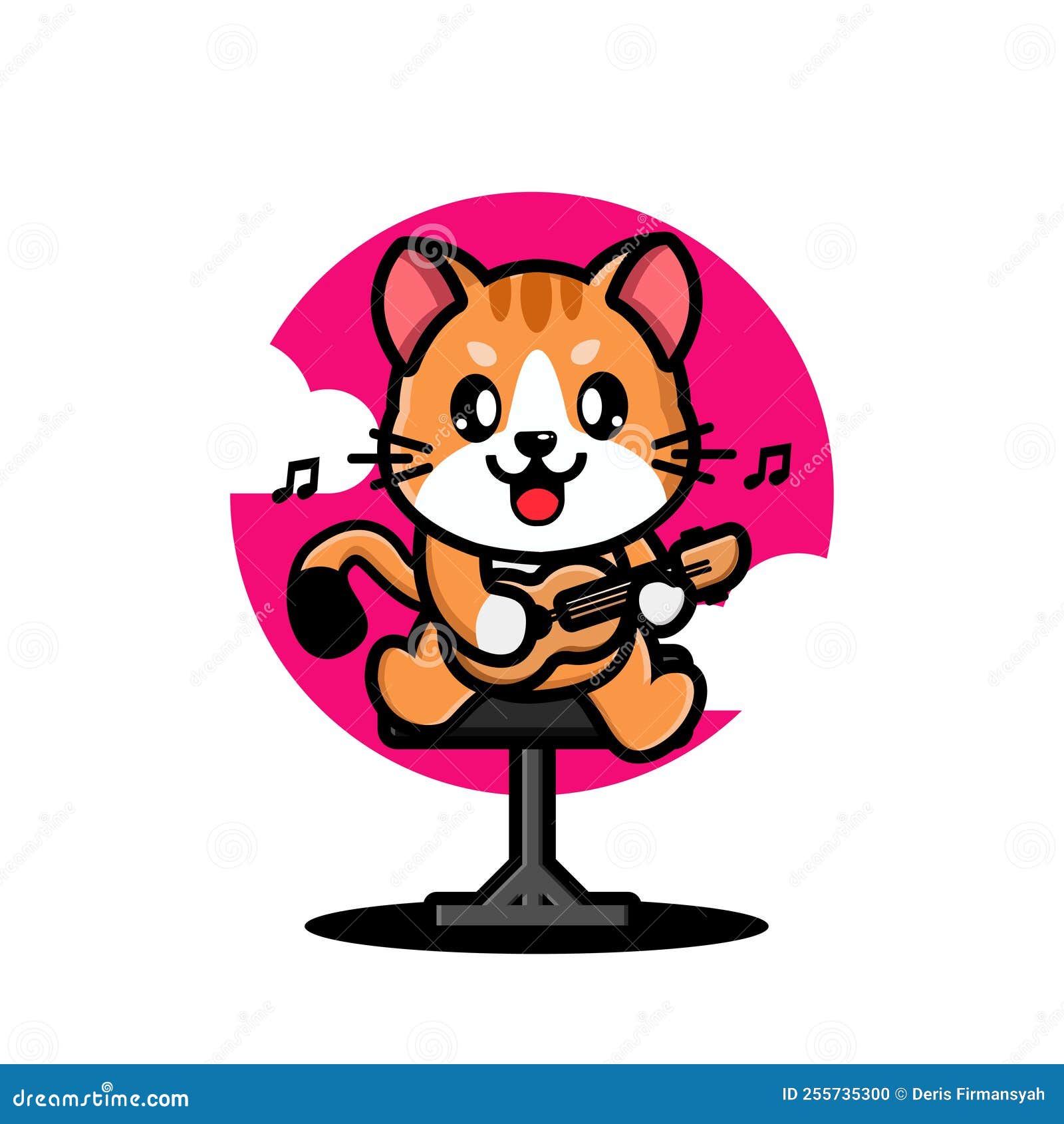 Cute Cat Playing Guitar Mascot Character Stock Vector - Illustration of ...