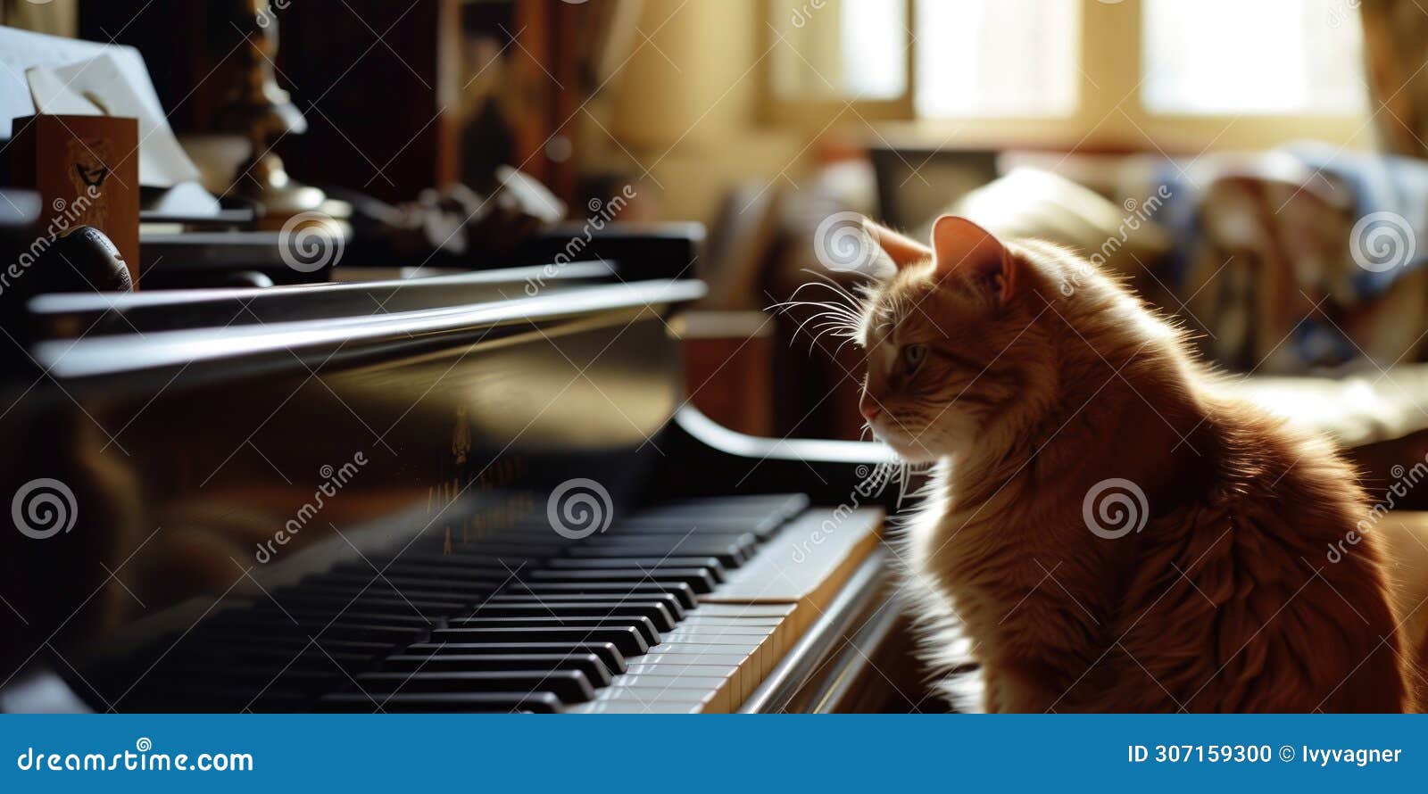 Cute Cat Playing the Piano at Home. Selective Focus Stock Photo - Image ...