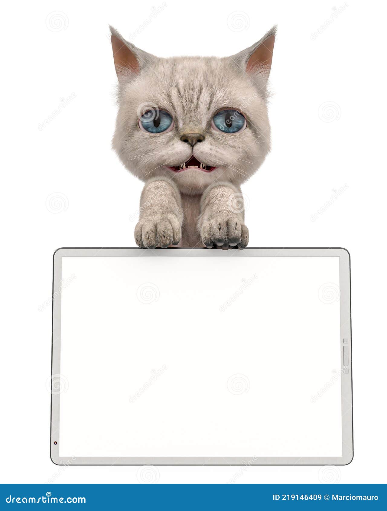 Cute Cat is Playing with a Tablet Stock Illustration - Illustration of ...