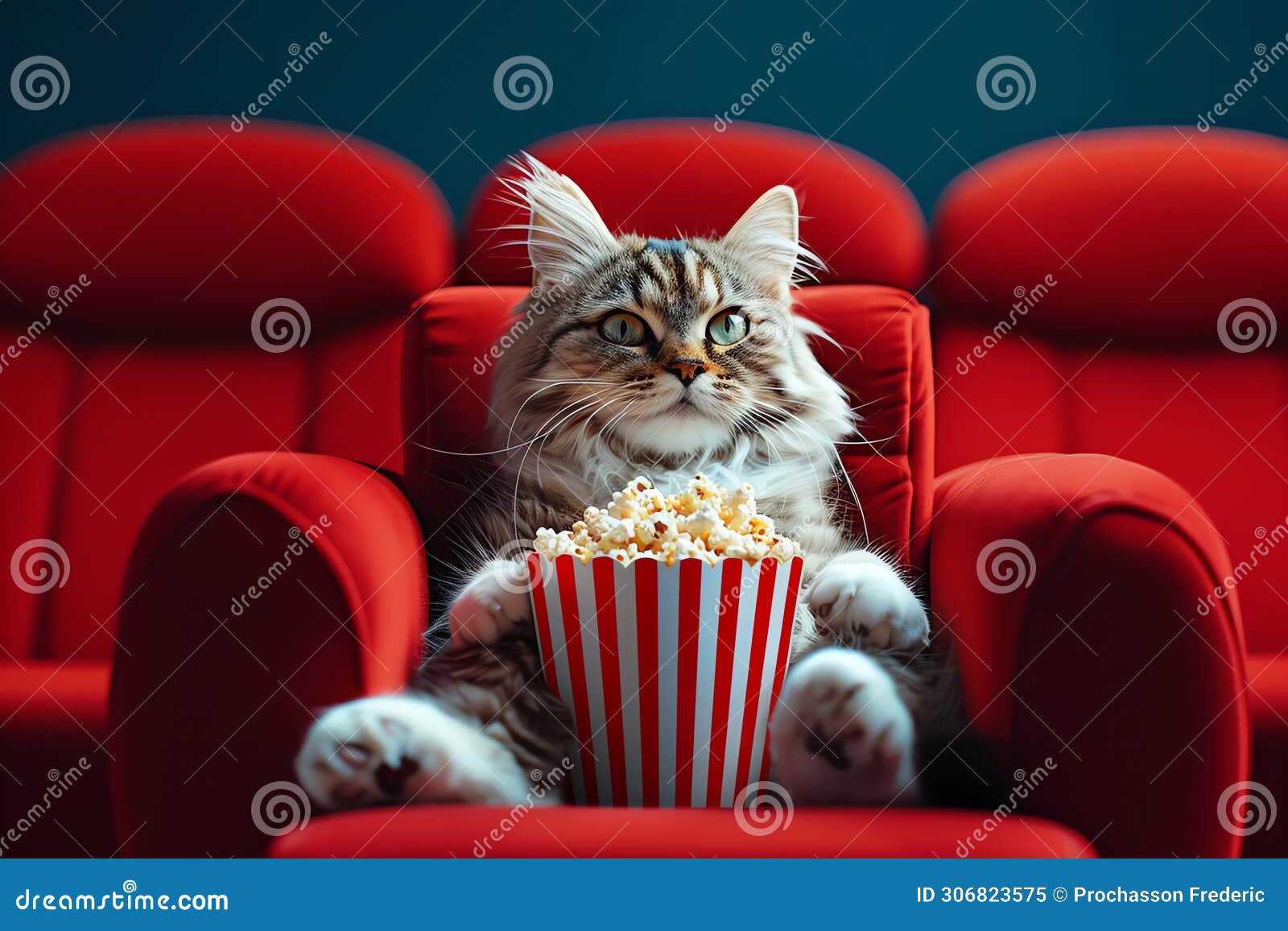 Cute Cat with Pop Corn at Cinema, AI Generated Stock Illustration ...