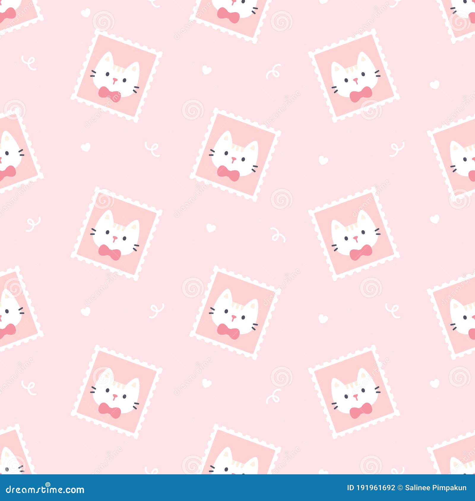 Cute Cat Postage Stamp Seamless Pattern Background Stock Illustration ...