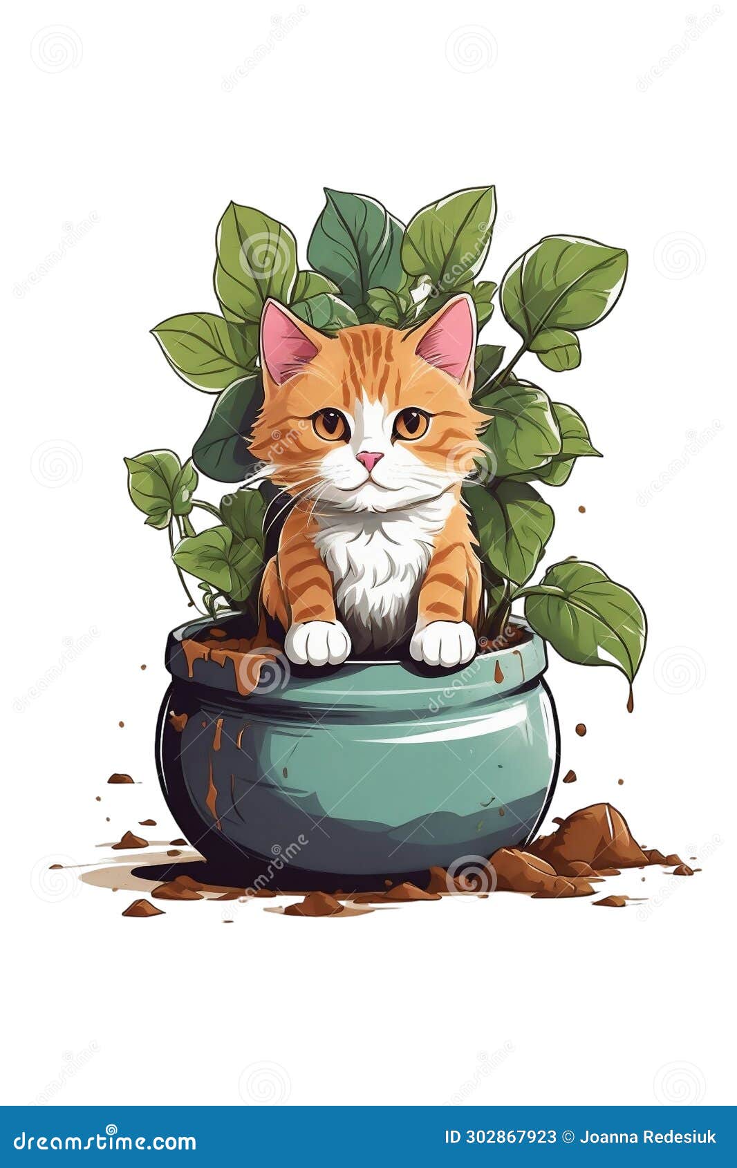 Cute Cat in a Pot among Green Plants Stock Image - Image of tabby ...