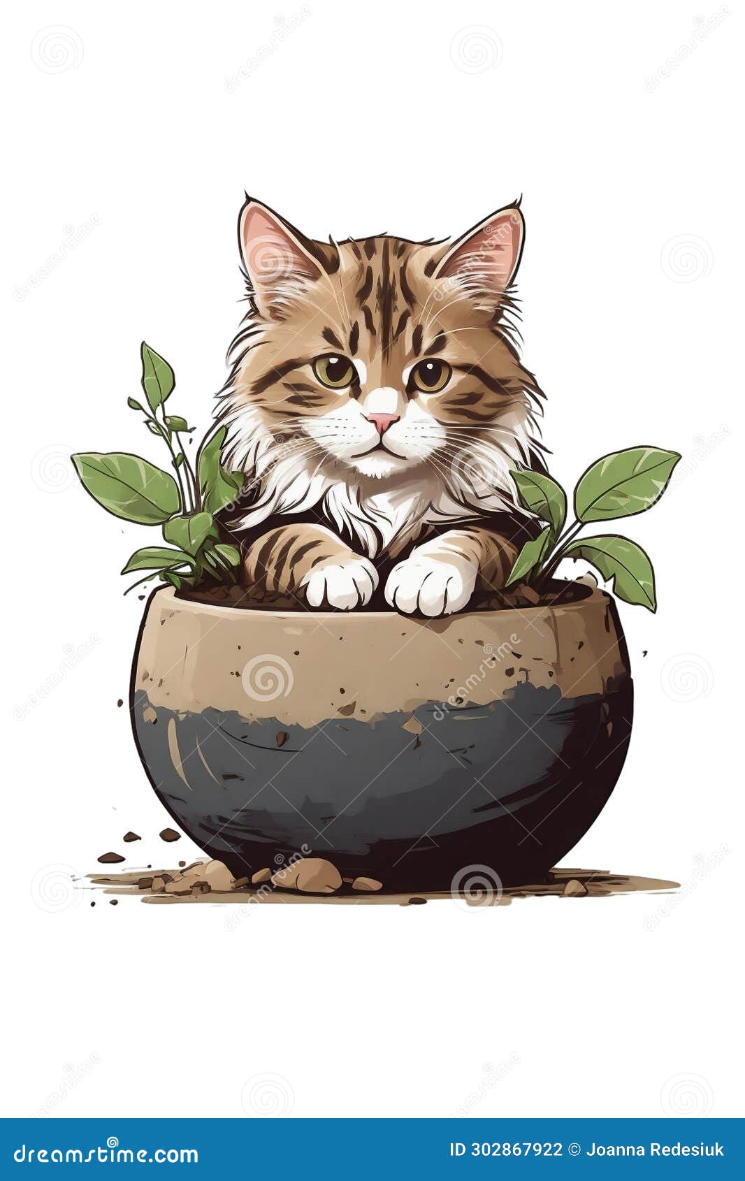 Cute Cat in a Pot among Green Plants Stock Photo - Illustration of ...