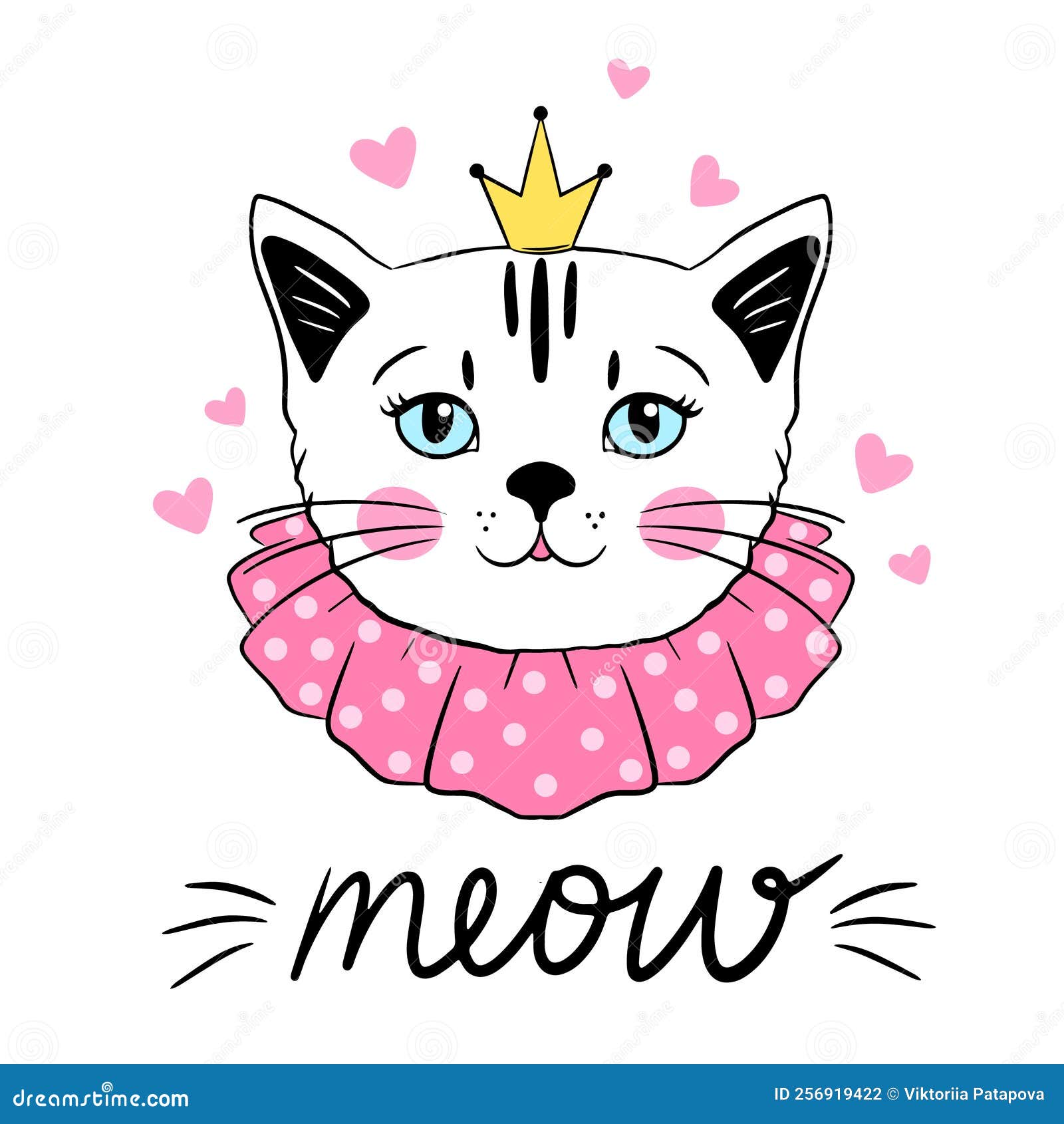 Cute Cat Princess, Print for Clothes or Postcard, Vector Illustration ...