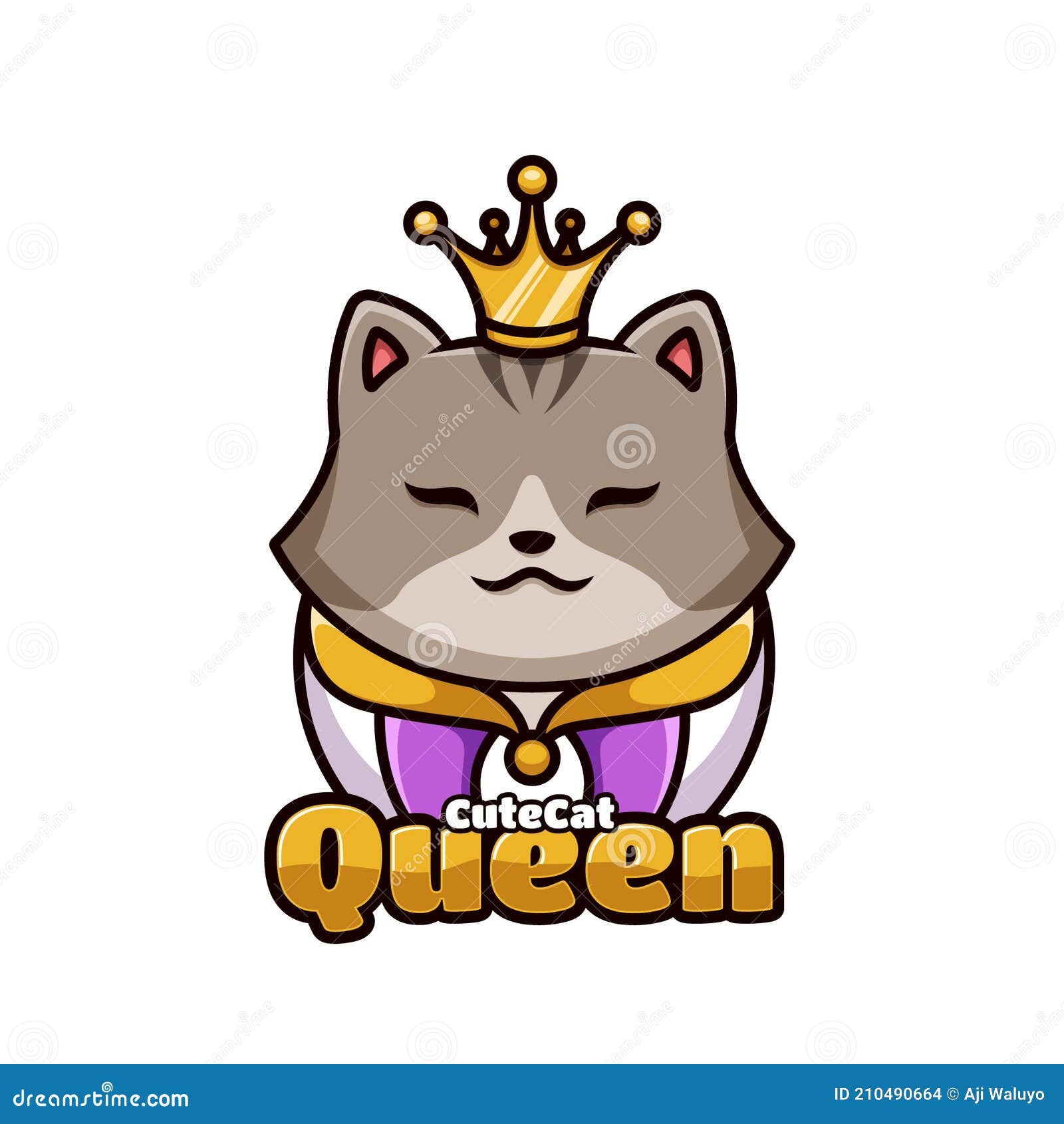 Cute Cat Queen Cartoon Mascot Logo Stock Vector - Illustration of heart ...