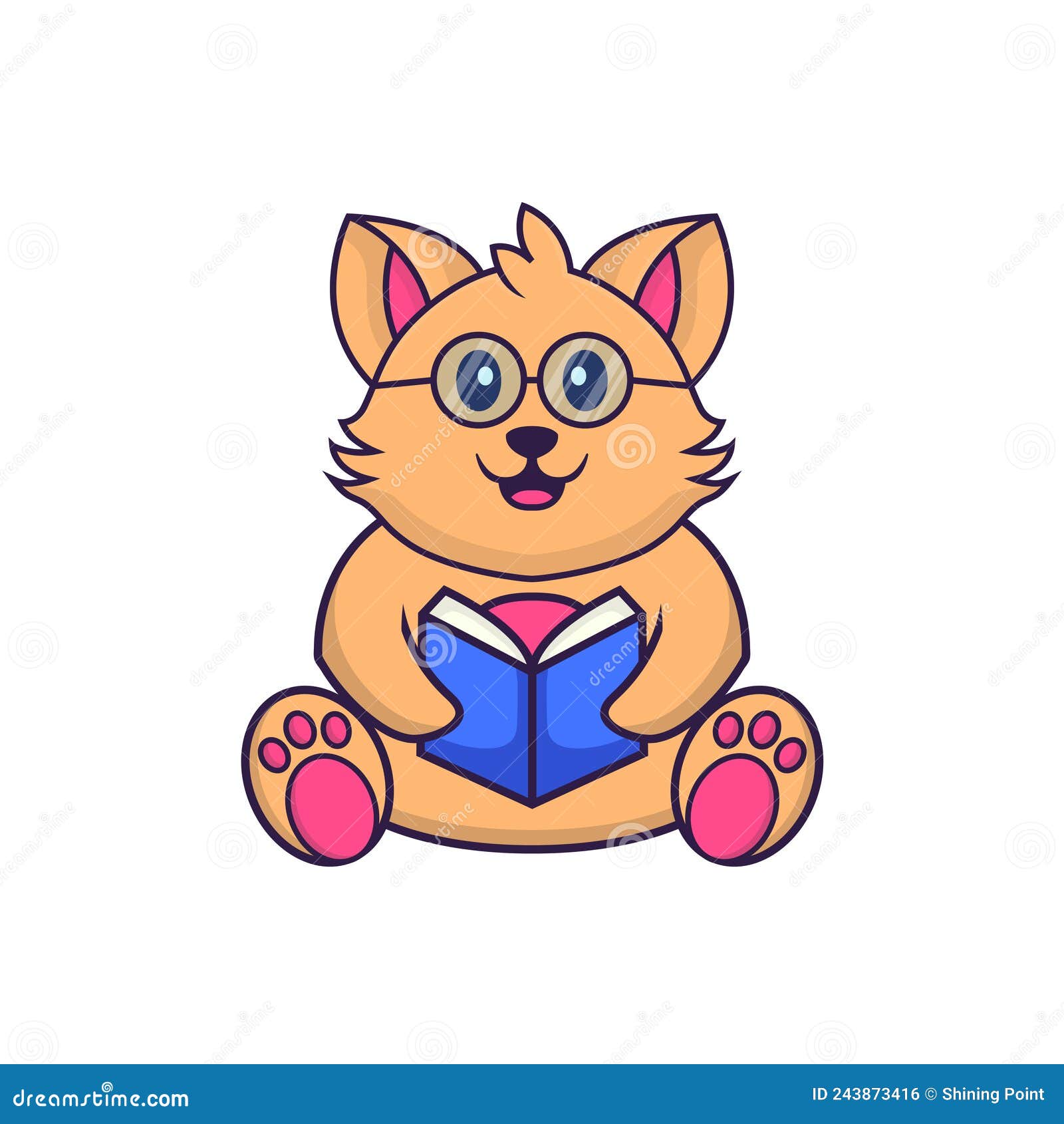 Cute cat reading a book stock vector. Illustration of kitty - 243873416