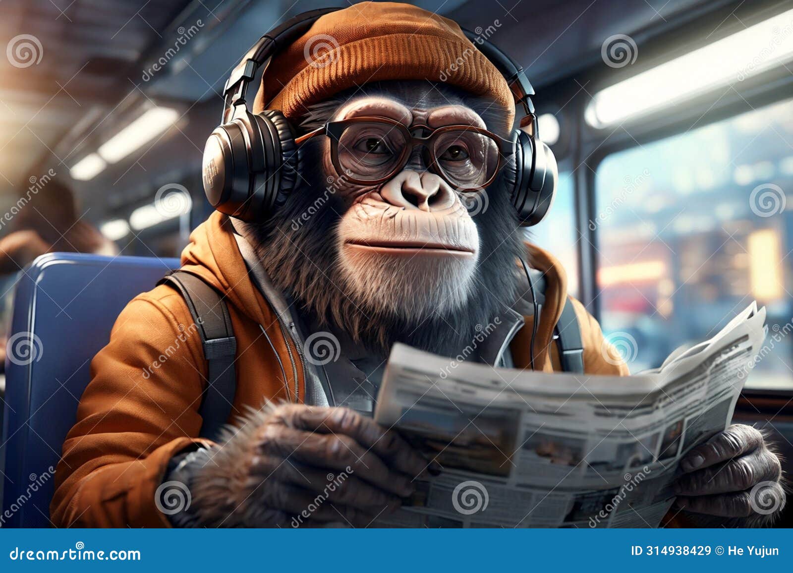 Cute Cat Reading Newspaper on the Bus Stock Illustration - Illustration ...