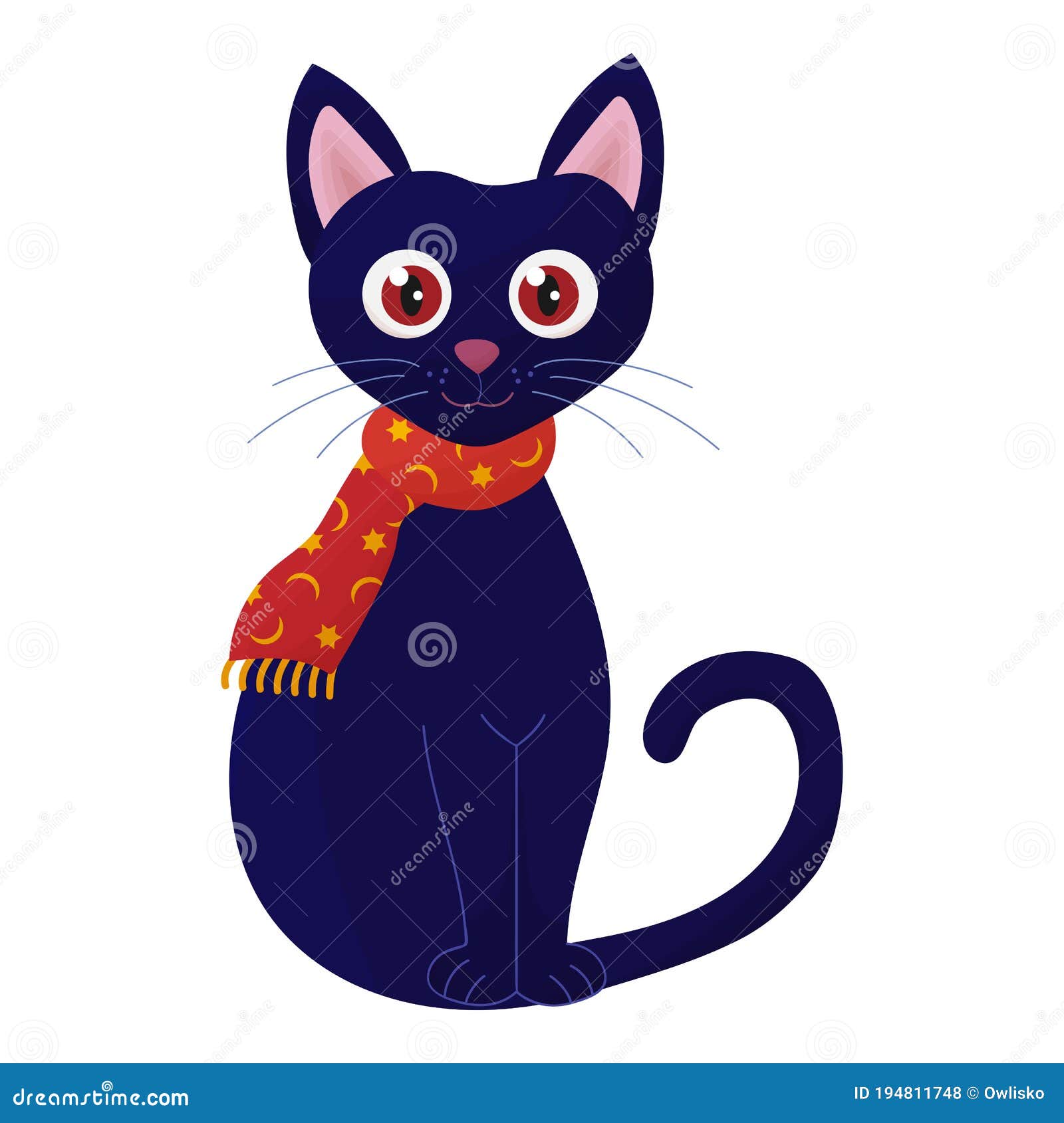 Cute cat with red scarf stock vector. Illustration of cartoon - 194811748