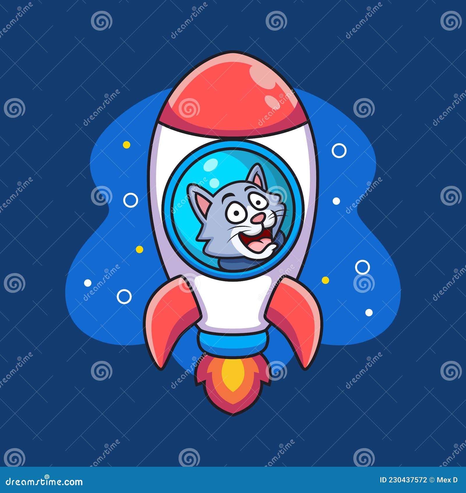 Cute Cat with Rocket Cartoon Stock Vector - Illustration of fantasy ...