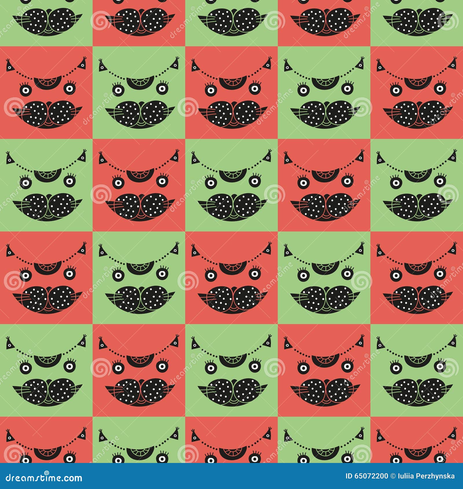 Cute Cat S Head Seamless Checkered Pattern in Green and Pink Colors ...