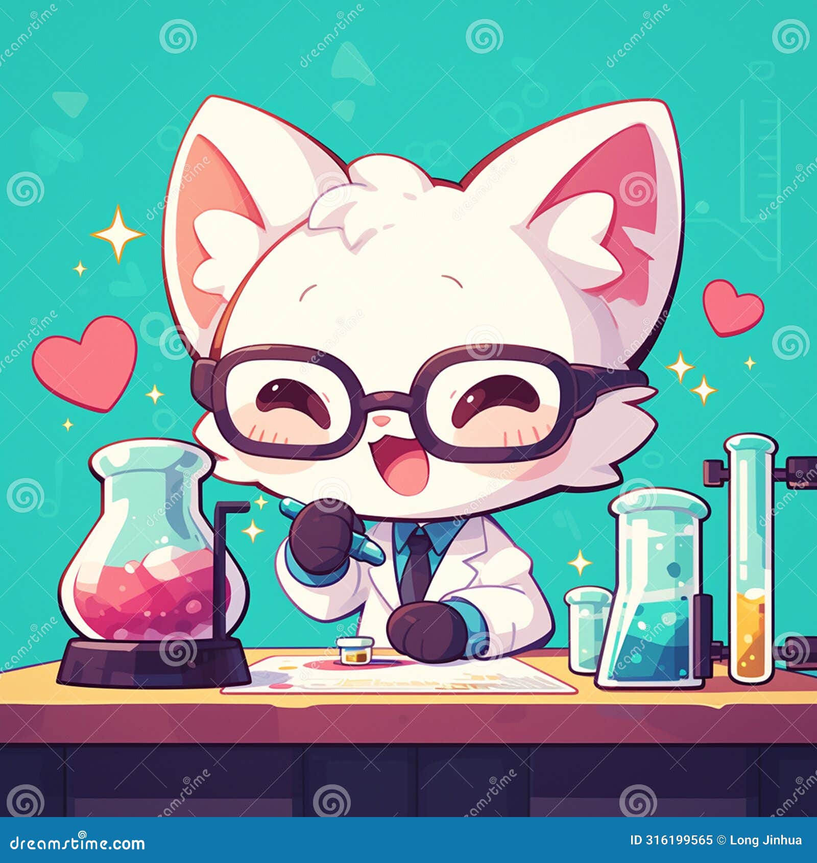 A Cute Cat Scientist Cartoon Style Stock Vector - Illustration of kitty ...