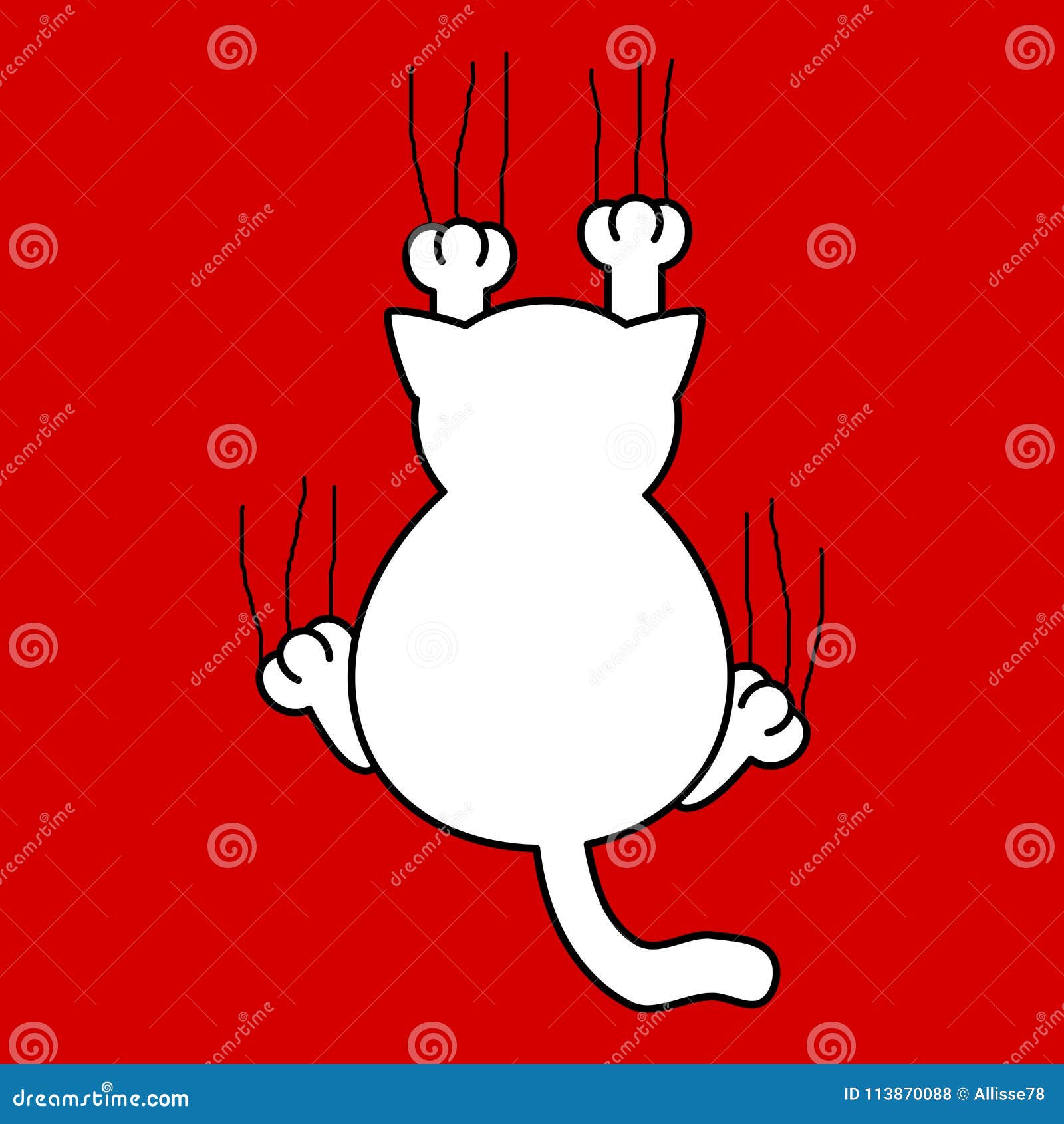 Cute Cat Scratching Red Wall Vector Illustration Stock Vector ...