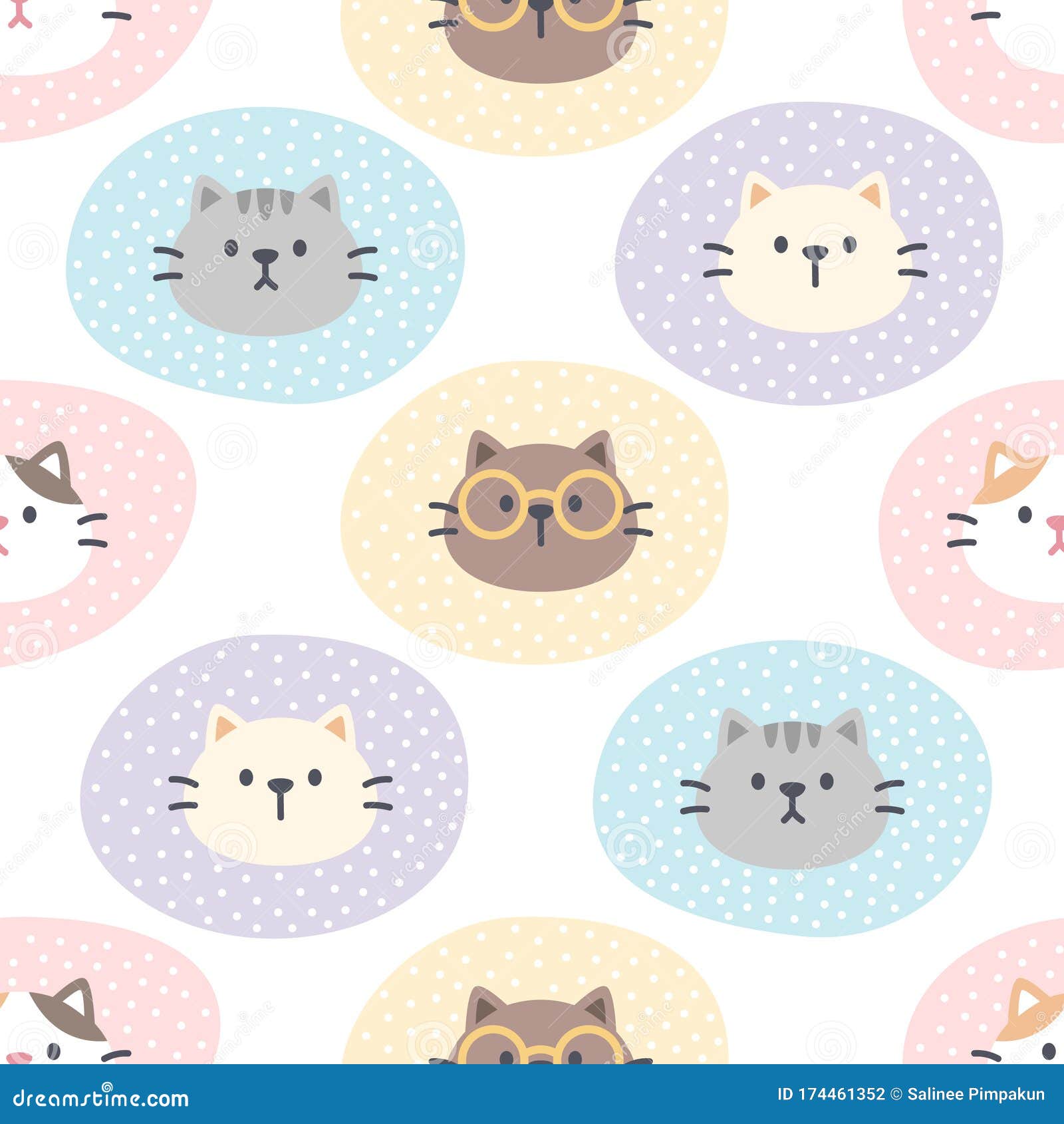 Cute Cat Seamless Pattern Background Stock Vector - Illustration of ...