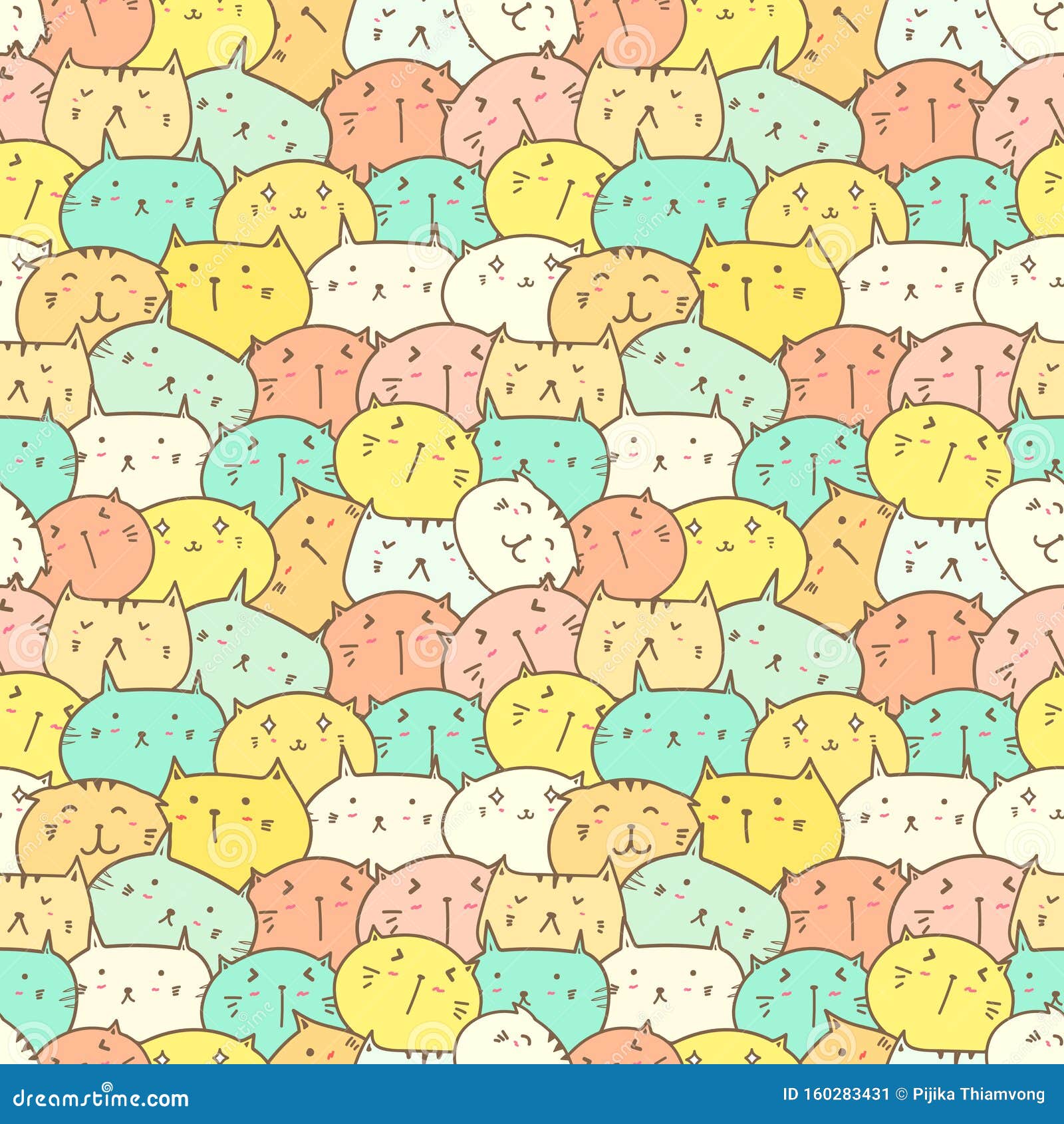 Cute Cat Seamless Pattern Background. Stock Vector - Illustration of ...
