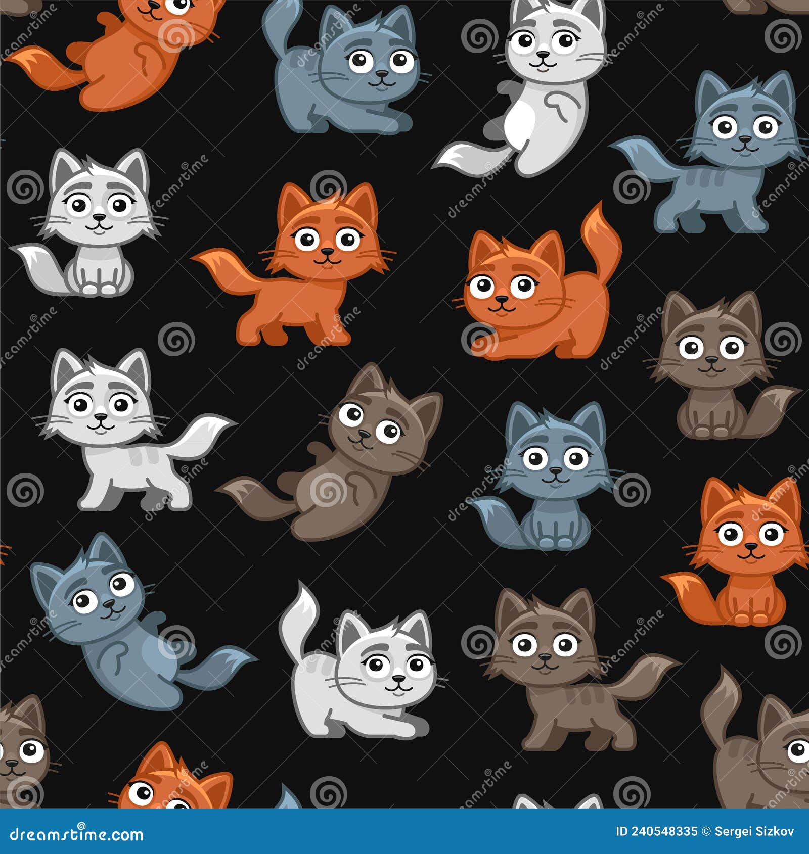 Cute Cat Seamless Pattern with Difference Poses. Vector Stock Vector ...