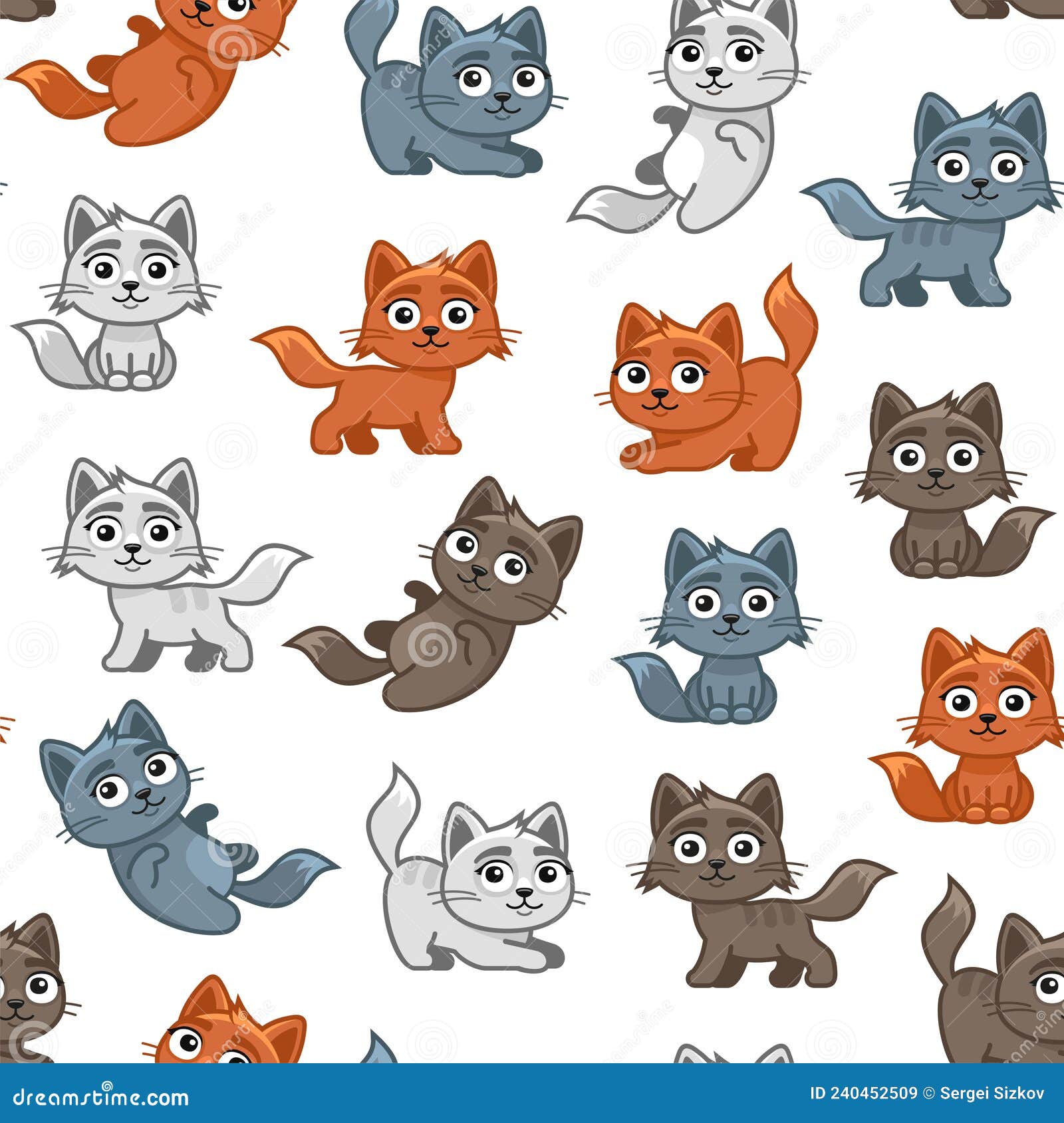 Cute Cat Seamless Pattern with Difference Poses. Vector Stock Vector ...