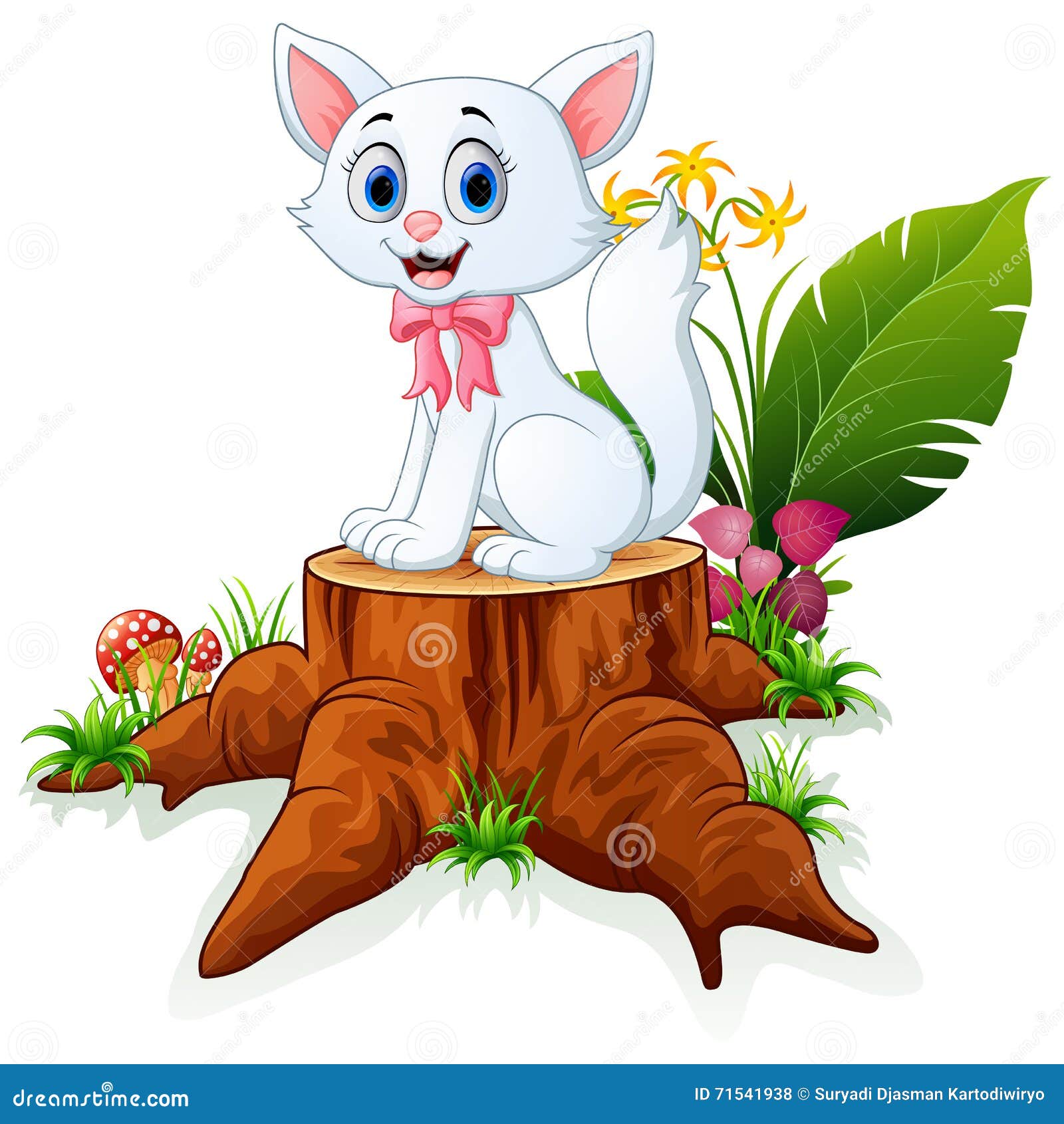 Cute cat sit on tree stump stock vector. Illustration of comic - 71541938