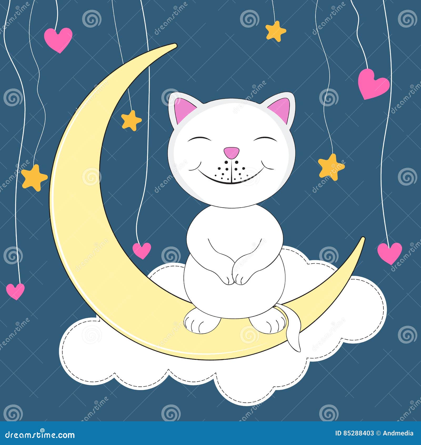 Cute Cat Sitting on the Moon. Stock Vector - Illustration of naive ...
