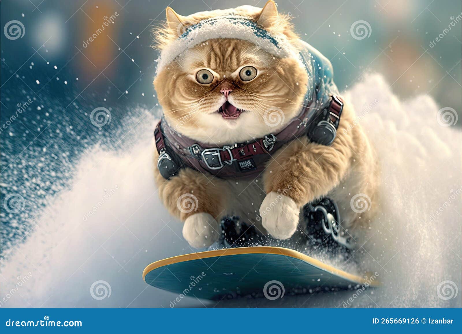 Cute Cat Snowboarding on White Snow Illustration Generative Ai Stock ...
