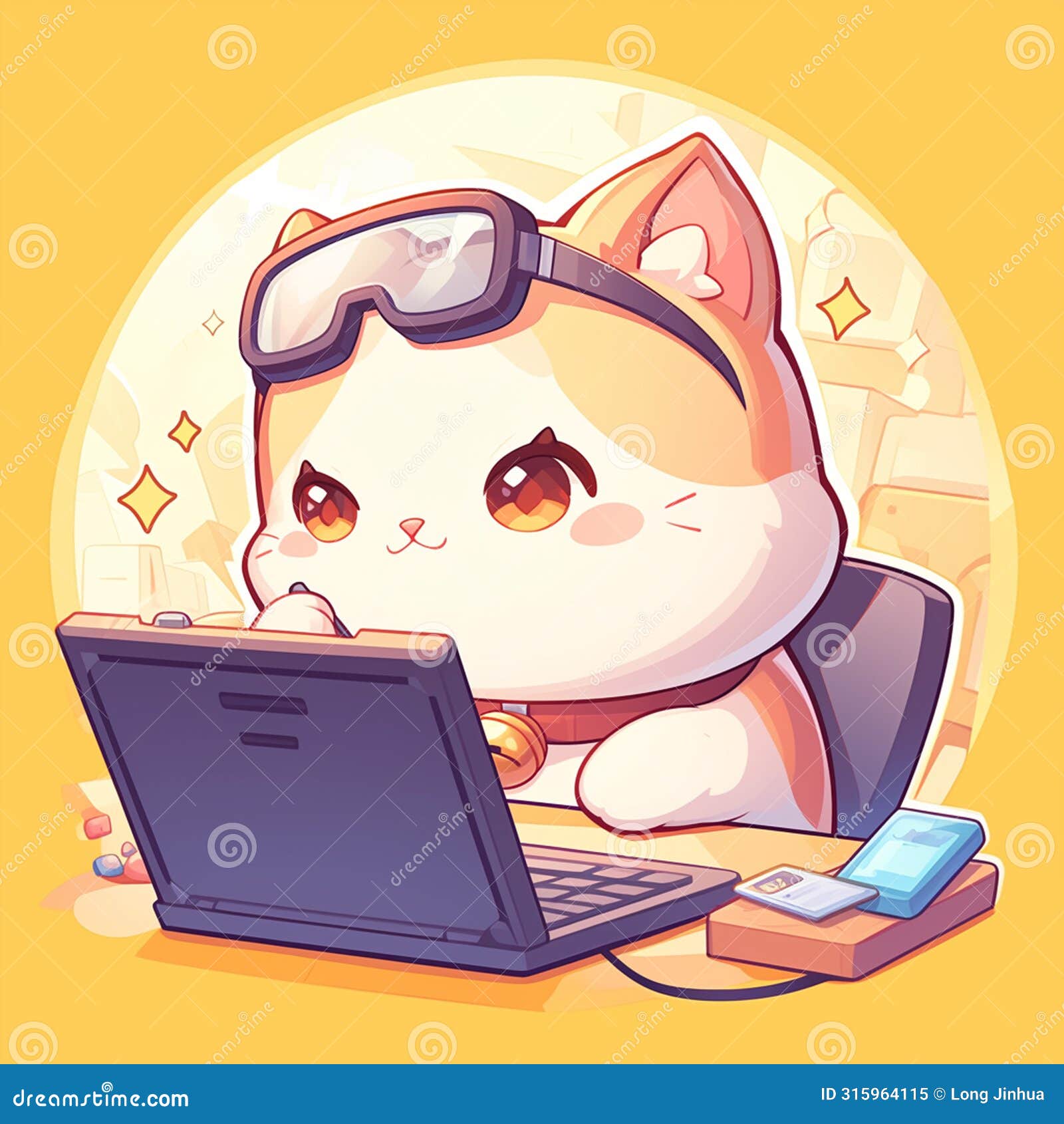 A Cute Cat Software Engineer Cartoon Style Stock Vector - Illustration ...