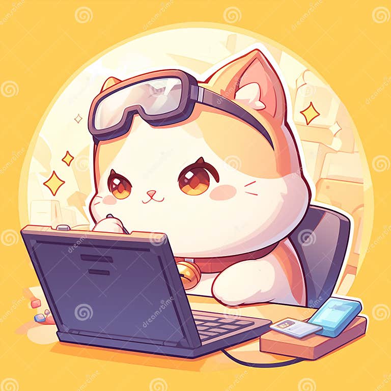 A Cute Cat Software Engineer Cartoon Style Stock Vector - Illustration ...