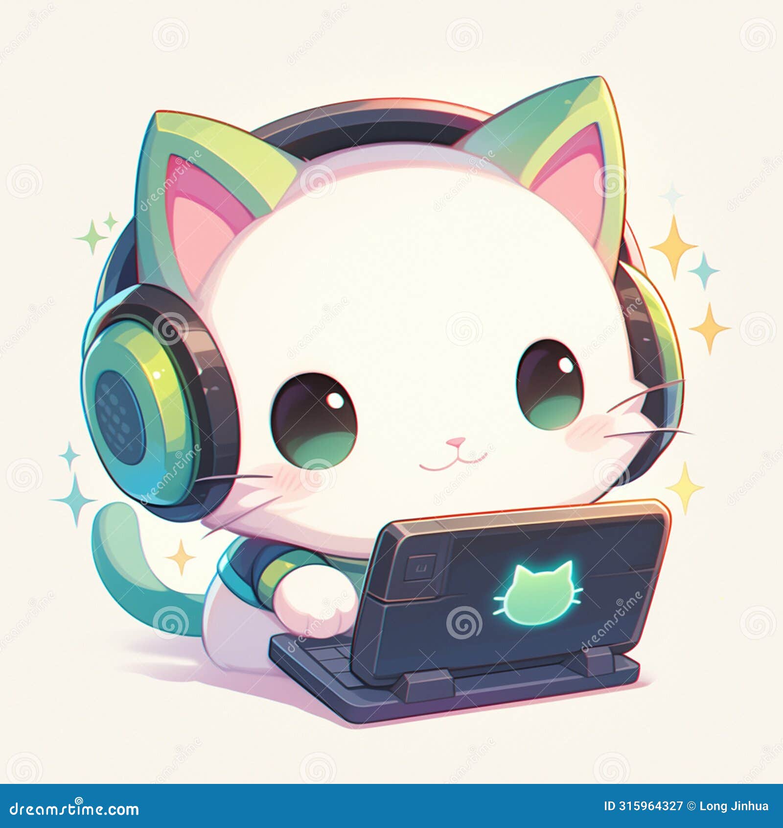 A Cute Cat Software Engineer Cartoon Style Stock Vector - Illustration ...