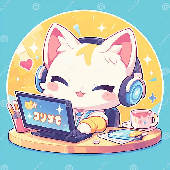 A Cute Cat Software Engineer Cartoon Style Stock Vector - Illustration ...