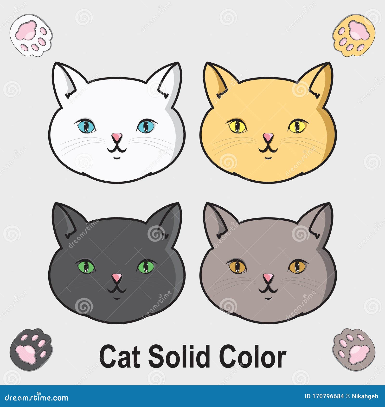 Cute Cat SOLID Color READY TO USE Stock Illustration - Illustration of ...