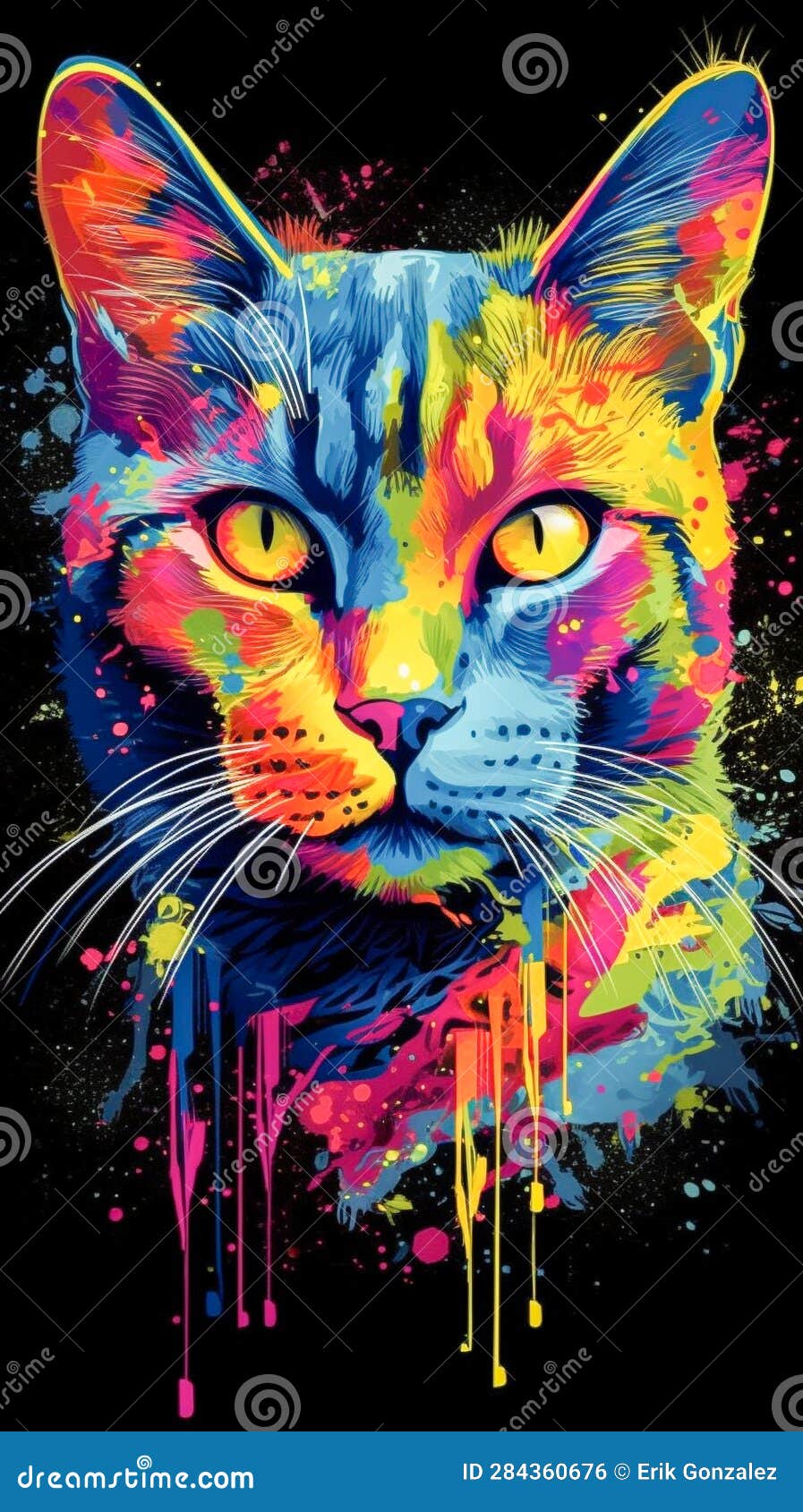 Cute Cat with Splash Colors Stock Illustration - Illustration of ...