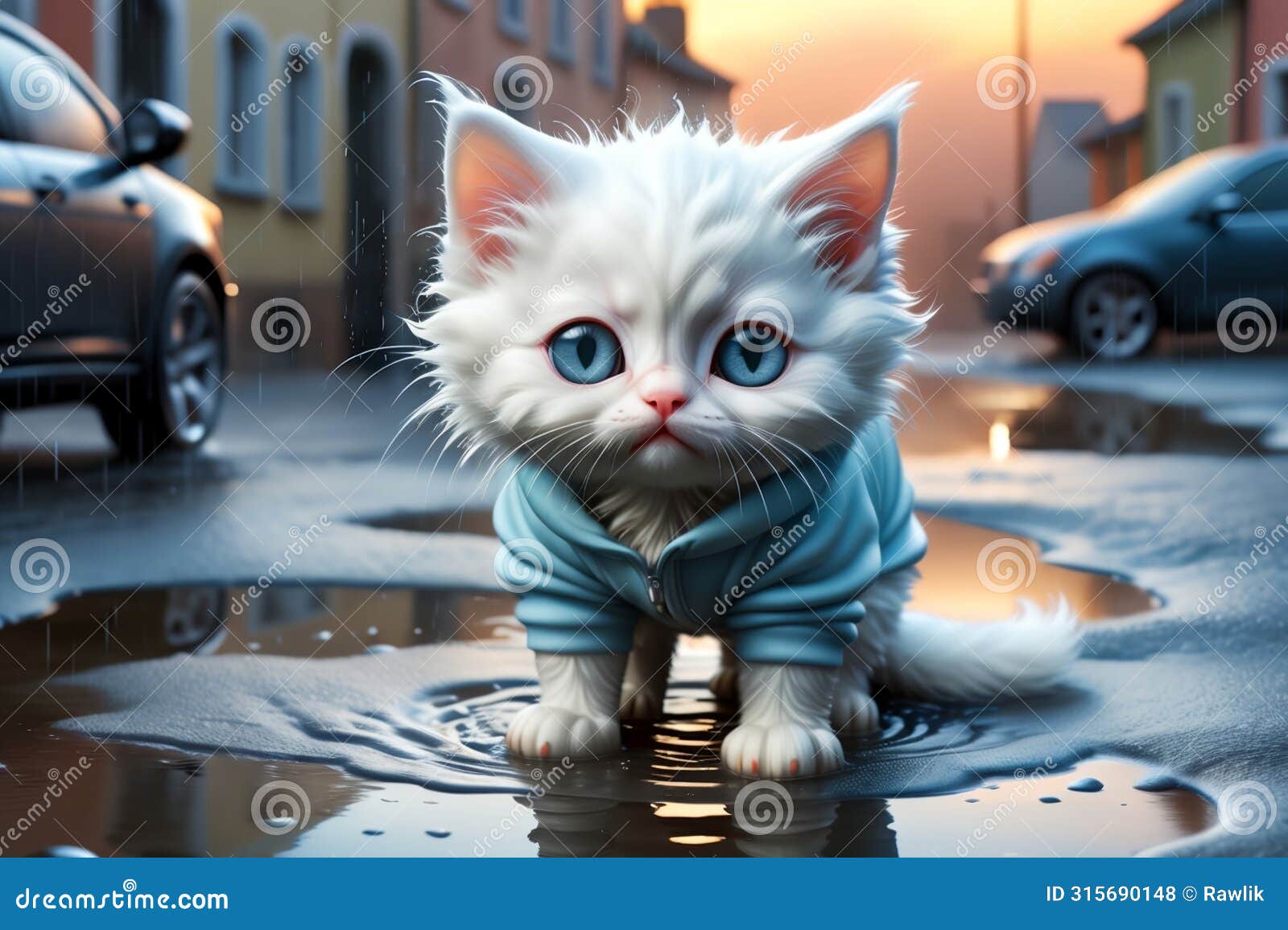 Cute Cat Stands in a Puddle in the Rain and Flood Stock Photo - Image ...