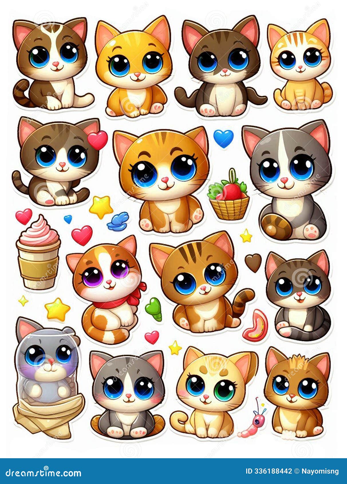 Cute cat stickers for kids stock illustration. Illustration of ...