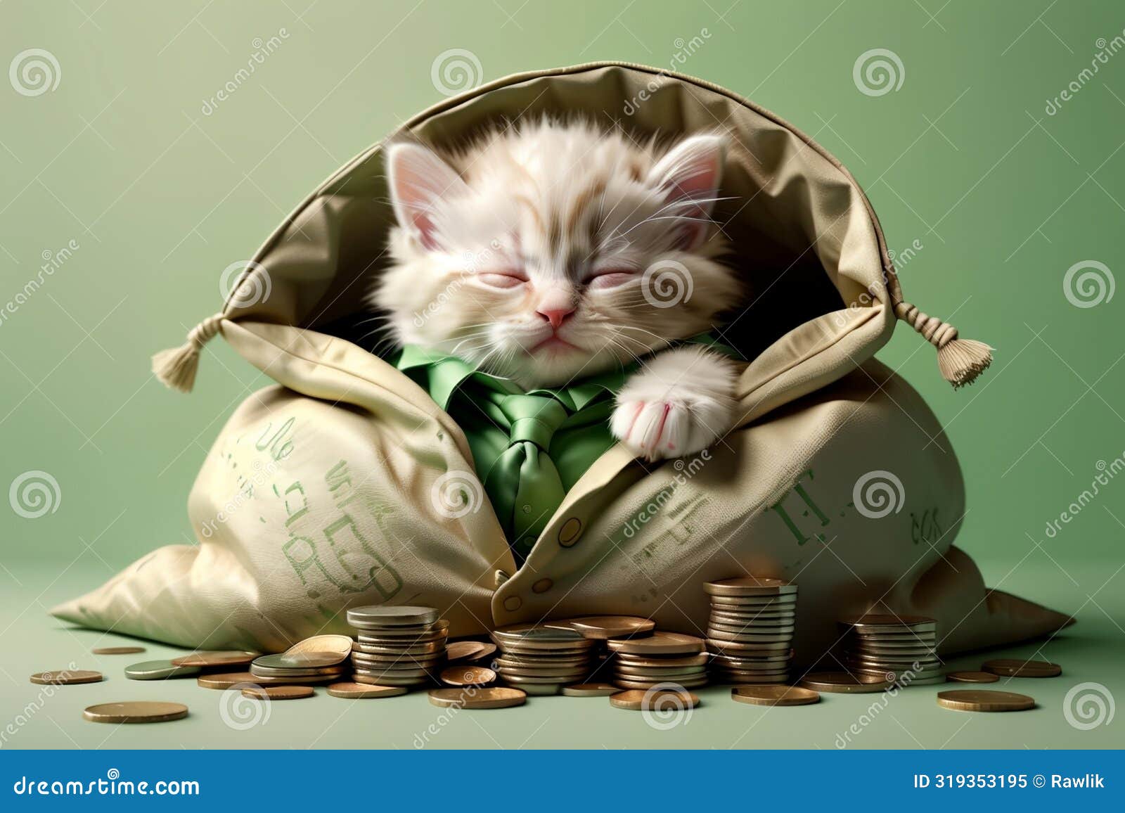 Cute Cat in a Suit with a Bag of Coins Stock Image - Image of profit ...