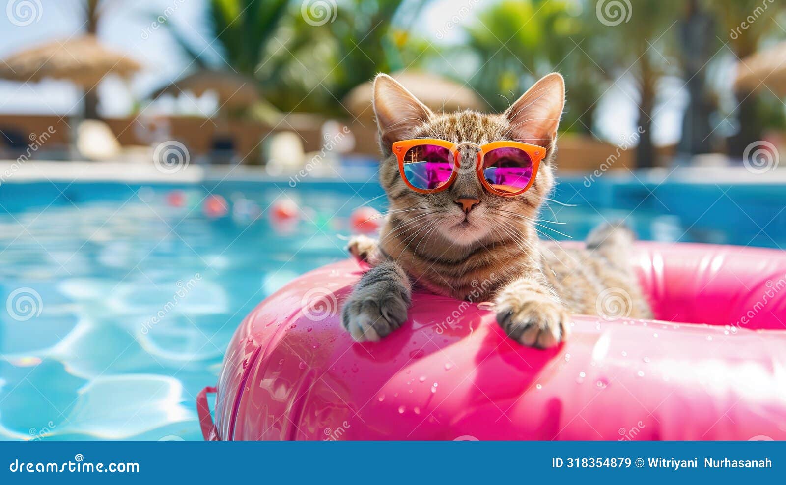 Cute Cat on Summer Pool Party. AI Generative Stock Illustration ...