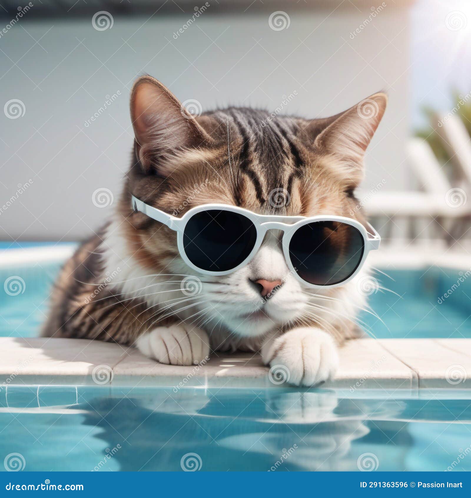 Cute Cat Swiming on the Pool Stock Illustration - Illustration of ...