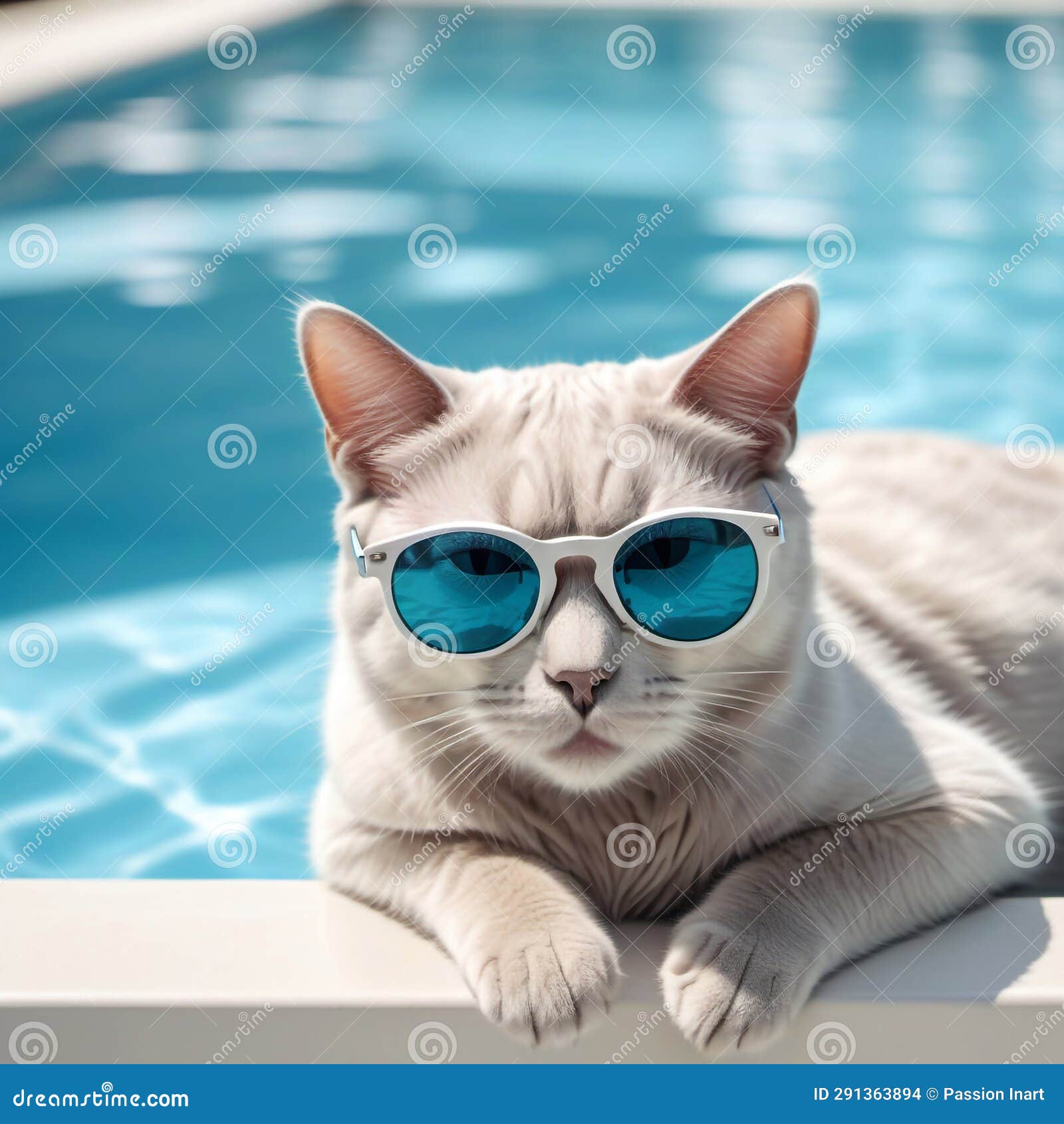 Cute Cat Swiming on the Pool Stock Illustration - Illustration of ...