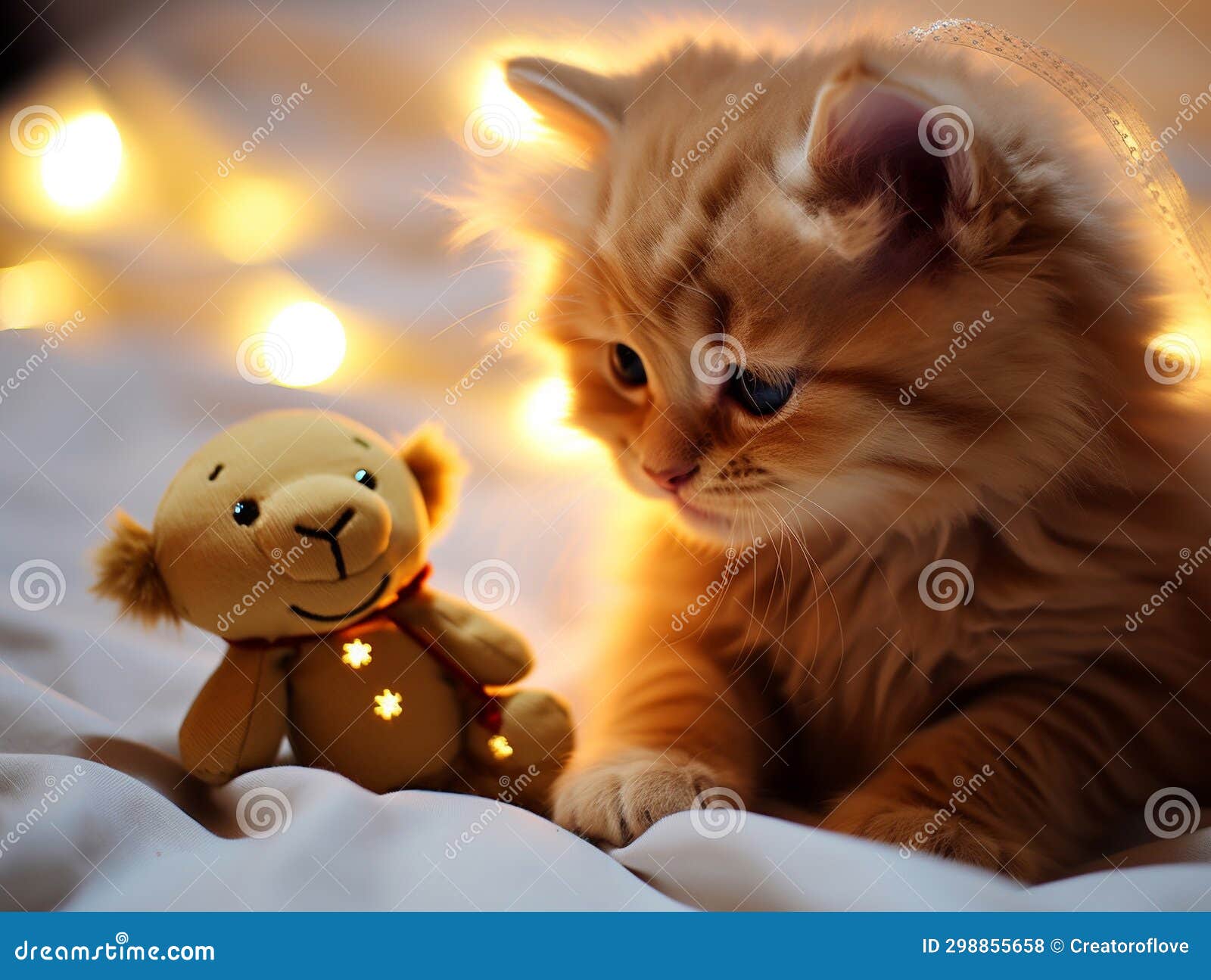 A Cute Cat with a Cute Teddy Bear Stock Photo - Image of cute, young ...
