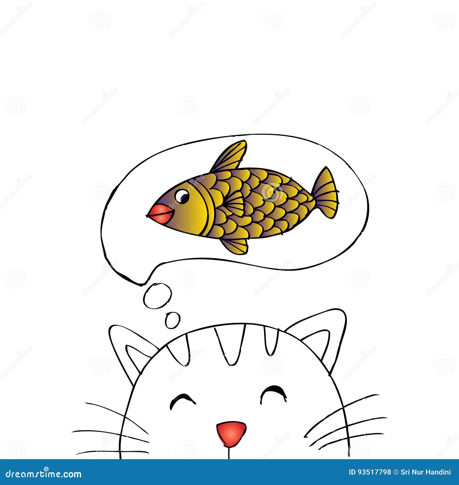 Cute Cat Thinking about Fish Stock Illustration - Illustration of ...