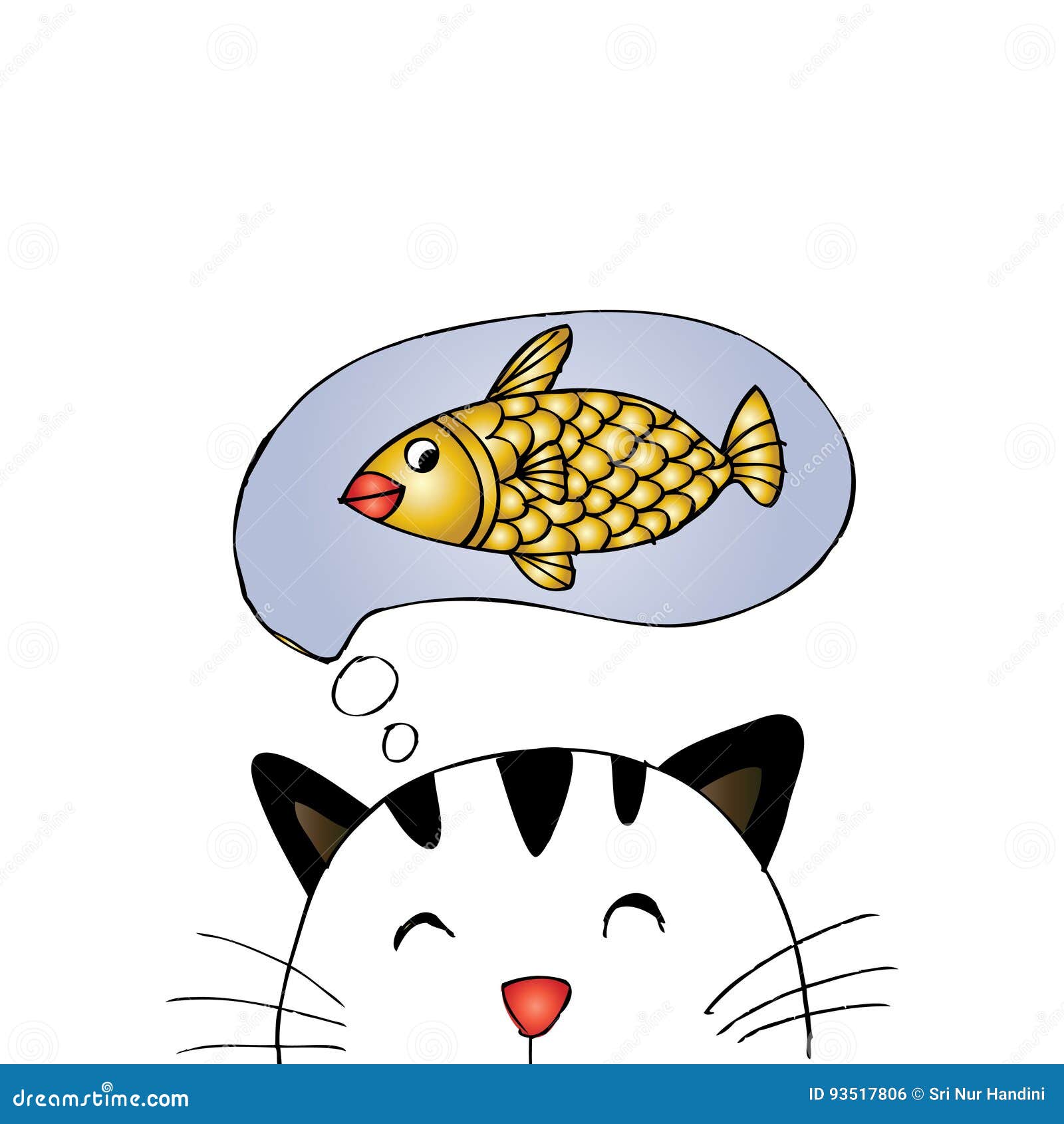 Cute Cat Thinking about Fish Stock Illustration - Illustration of play ...