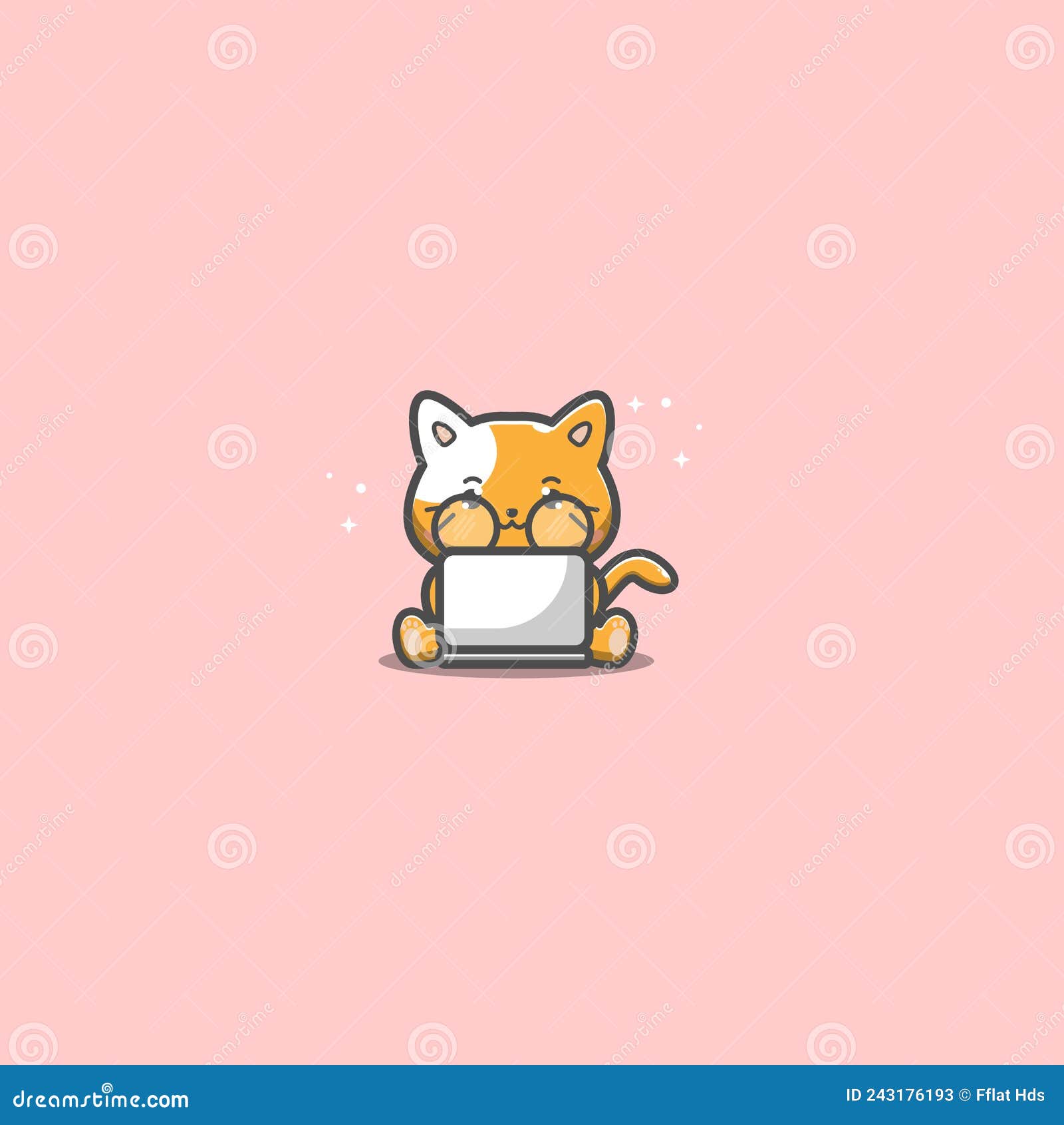 Cute cat using laptop stock vector. Illustration of casual - 243176193