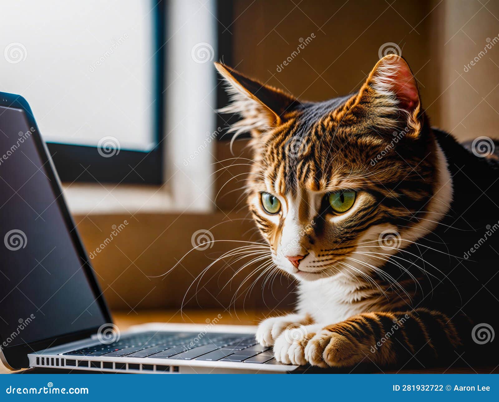Cat Using a Laptop. Generated by AI. Stock Illustration - Illustration ...