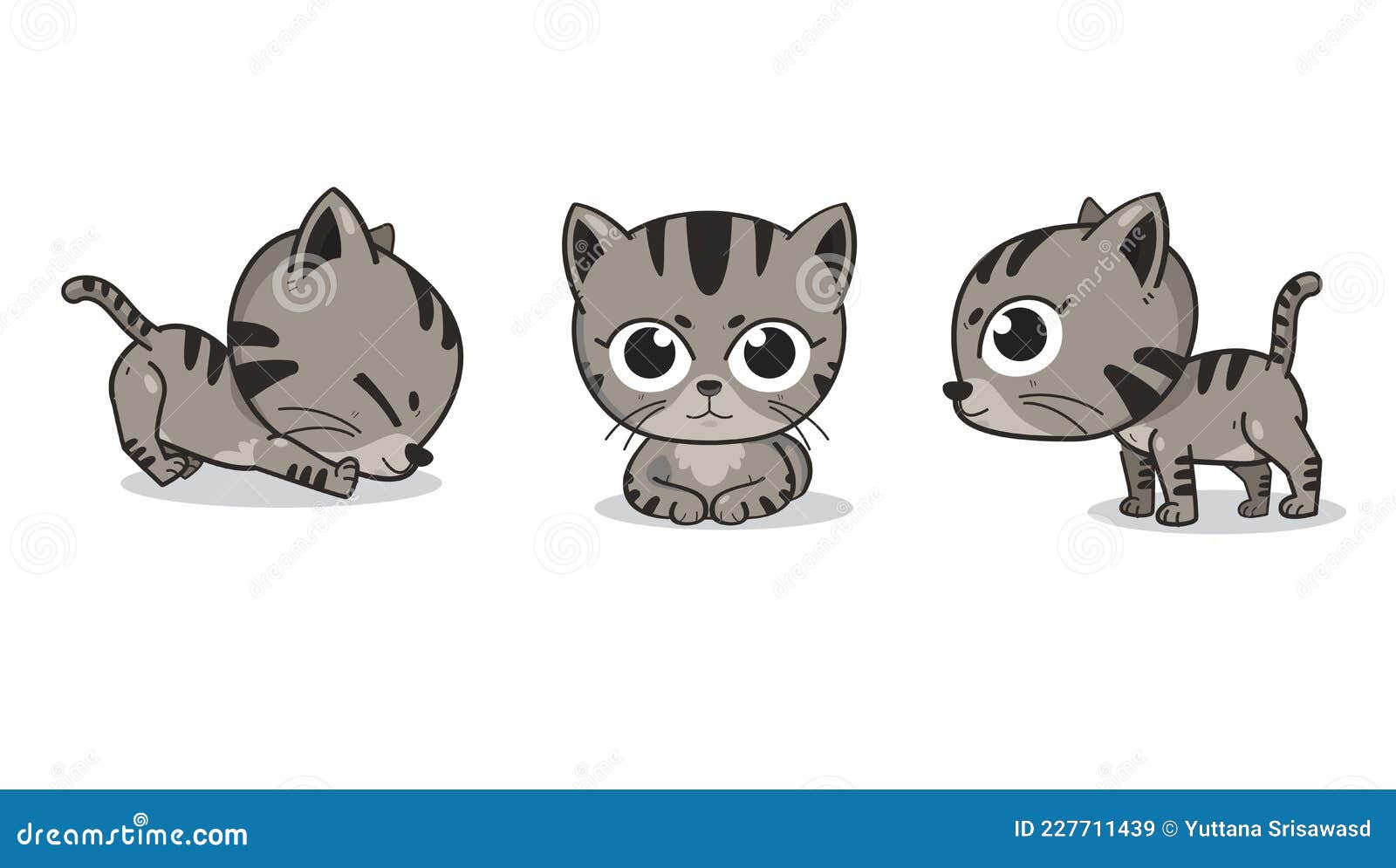 Cute Cat Vector Illustration in Action Set. Stock Vector - Illustration ...