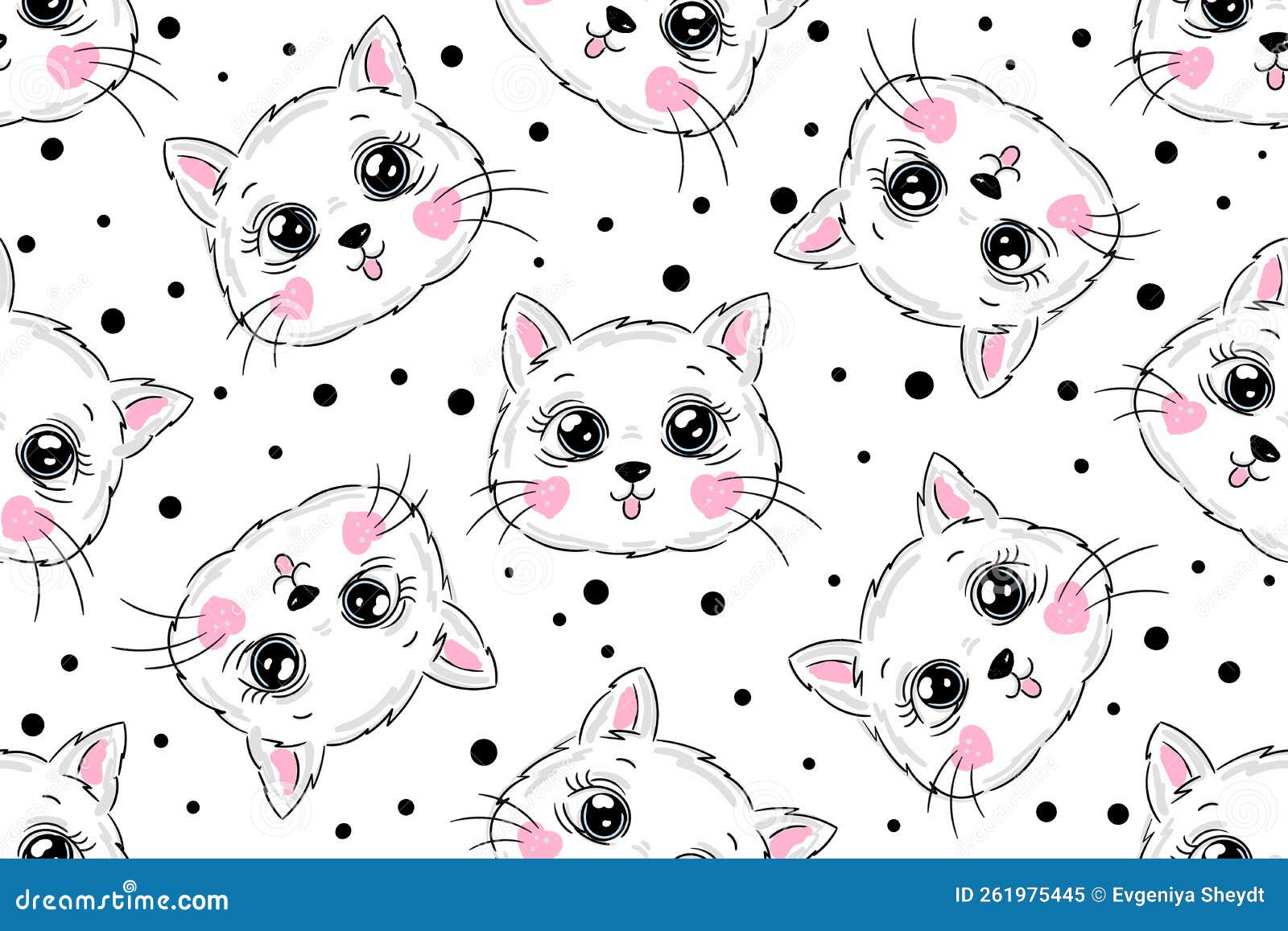Cute Cat Vector Illustration Seamless Pattern, Children Print Design ...